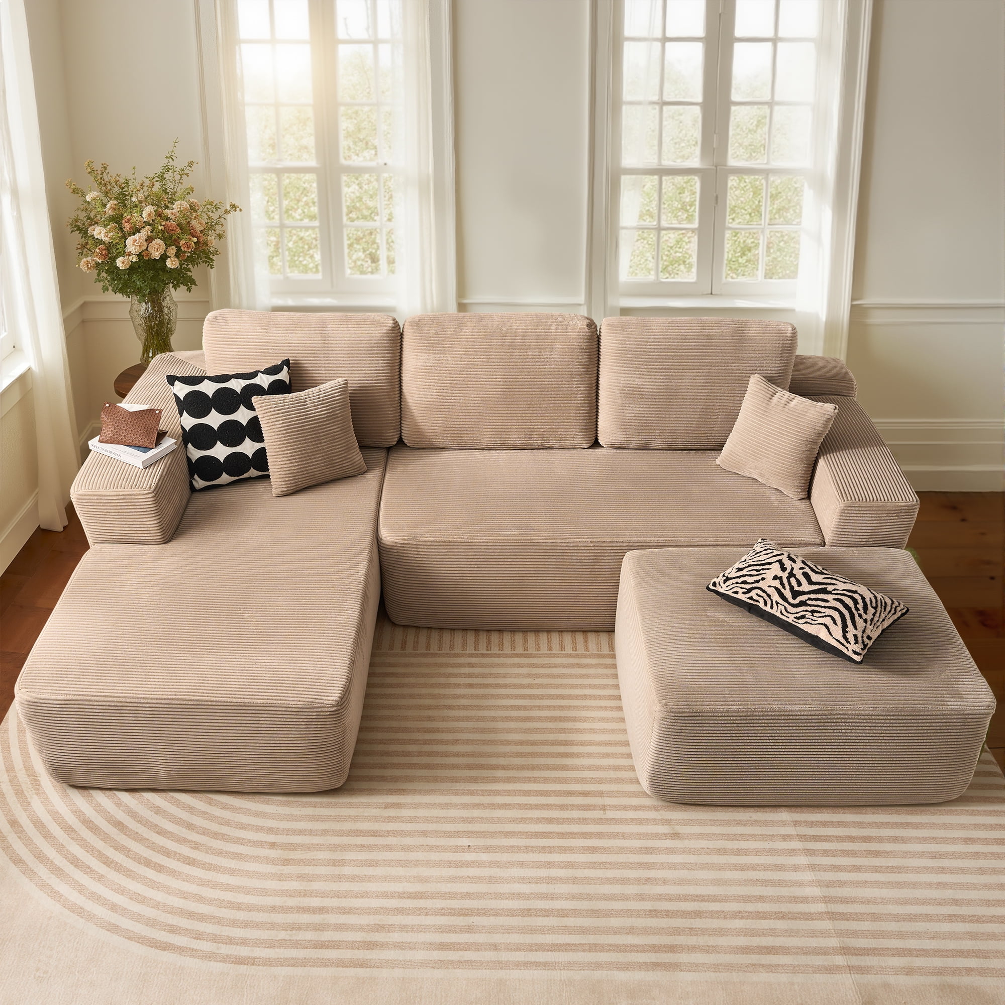 XIZZI 106" No-assembly L-Shaped Sectional Sofa Set w/ Ottoman, 28" Deep ...