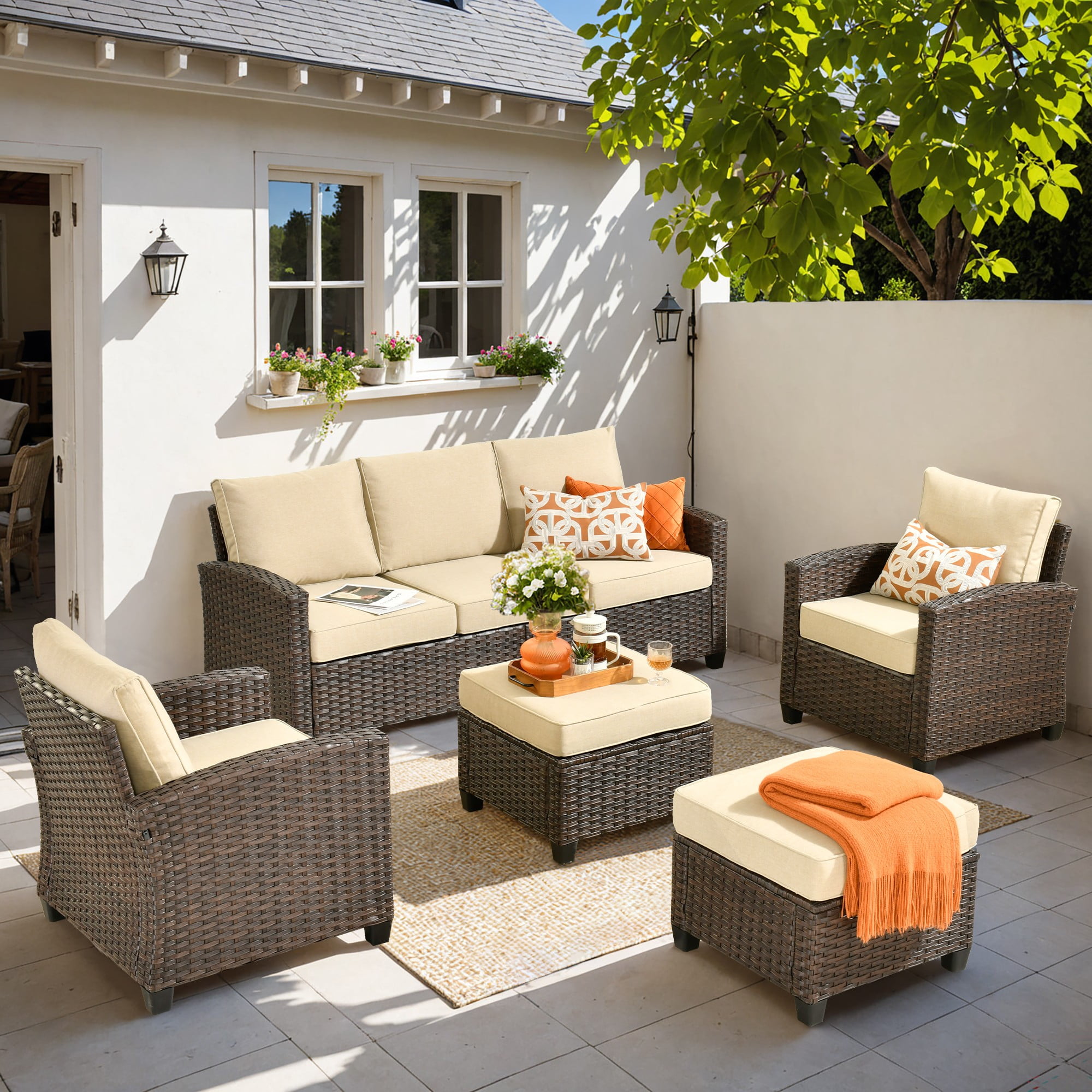 XIZZI 5 Pieces Wicker Patio Furniture All Weather Outside Seating Set ...