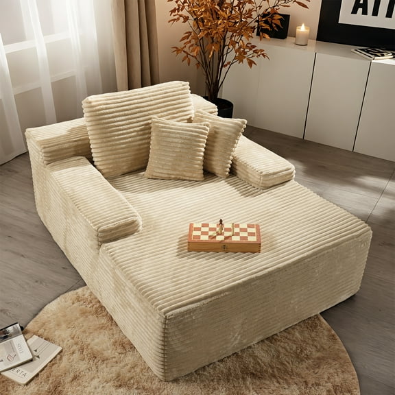 Avenix 66" Boneless Oversized Chaise Lounge Chair, Faux Fur Cloud Plush ...