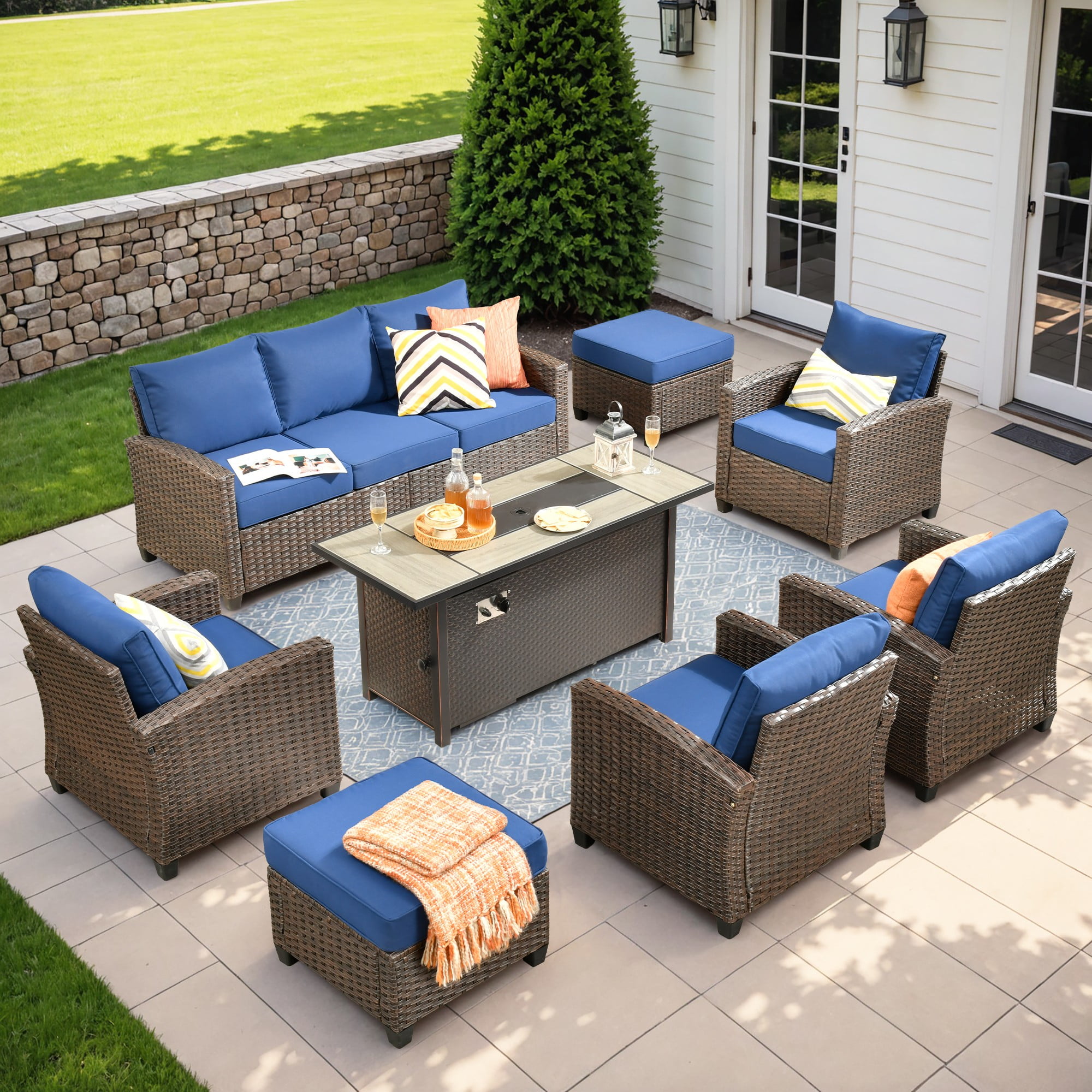 XIZZI 8 Pieces Patio Furniture All Weather Rattan Outside Chair Set ...