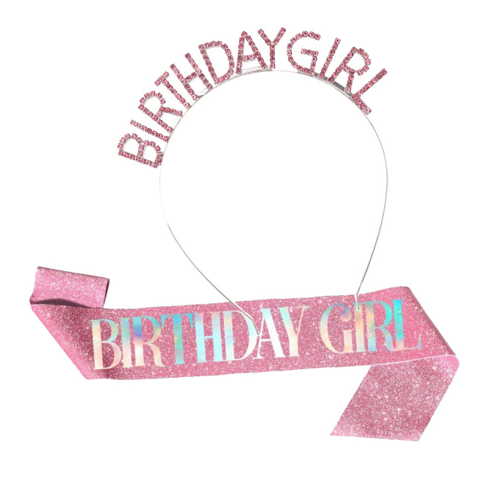 Xinhuadsh Birthday Tiara Set, Pink Crown Headband and Sash, Elegant ...