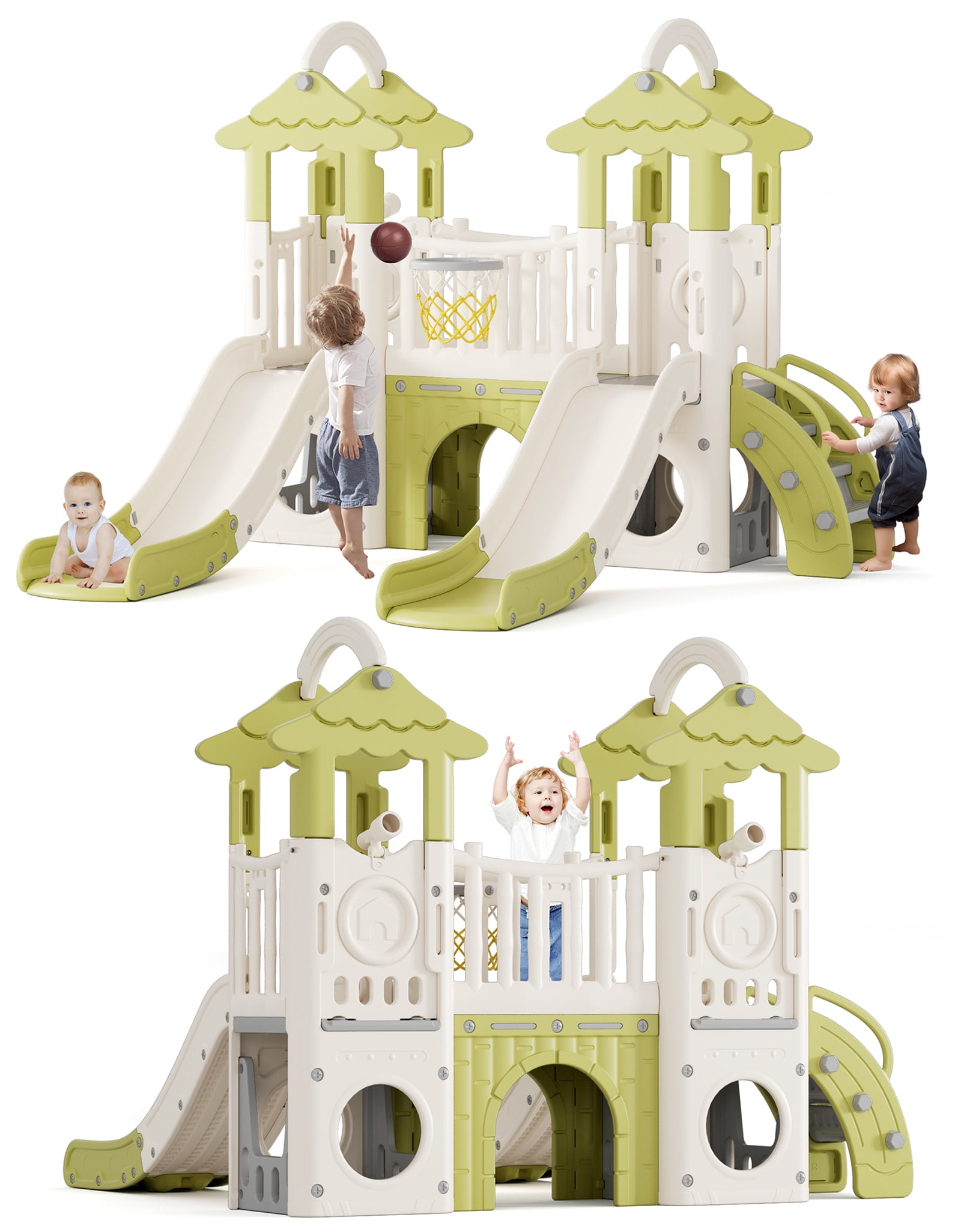 XJD 10-in-1 Jungle Toddler Slide with Climber, Kids Slide with Double ...