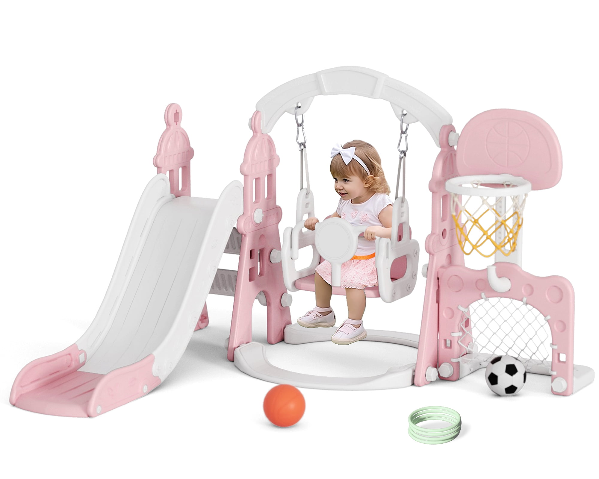 XJD 5-in-1 Indoor/Outdoor Swing Set, Slide & Climber for Toddlers 1-3 ...