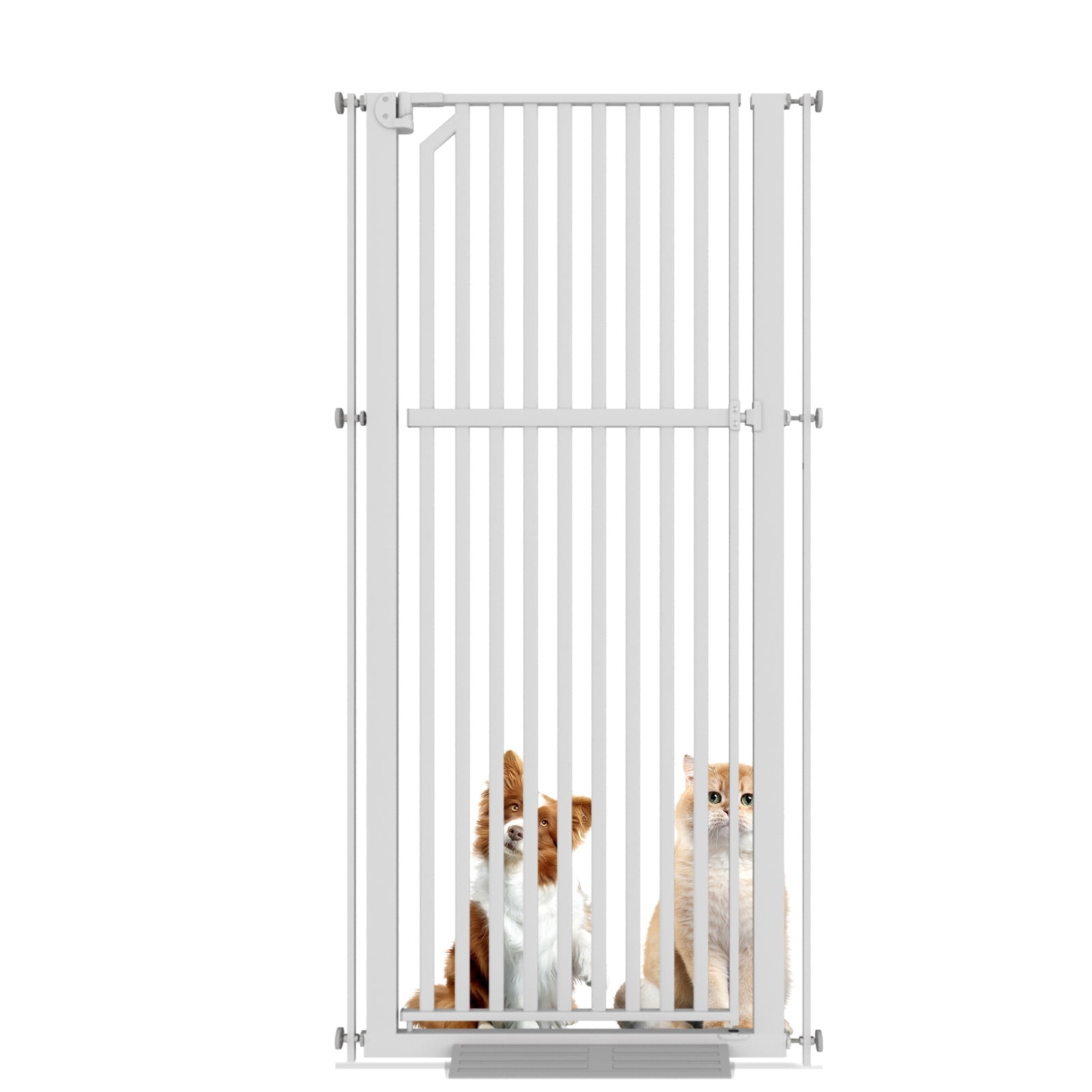 XJD 63" Extra Tall Pet Cat Gate with 30" to 33.9" Wide Pressure Mounted Walk Through Swing Auto ...