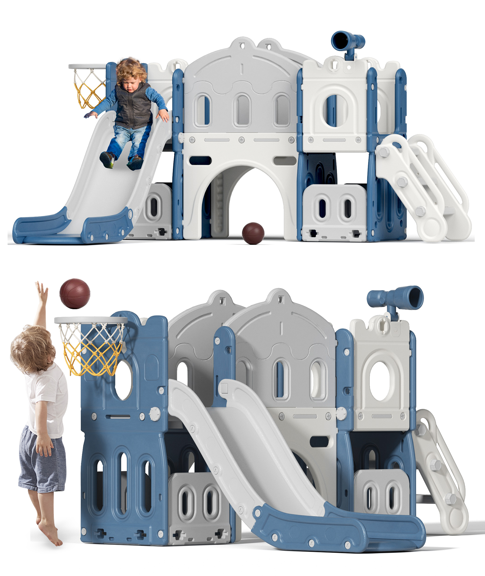 EUROCO 7 in 1 Toddler Slide with Climber, ,Double kids Slides for ...