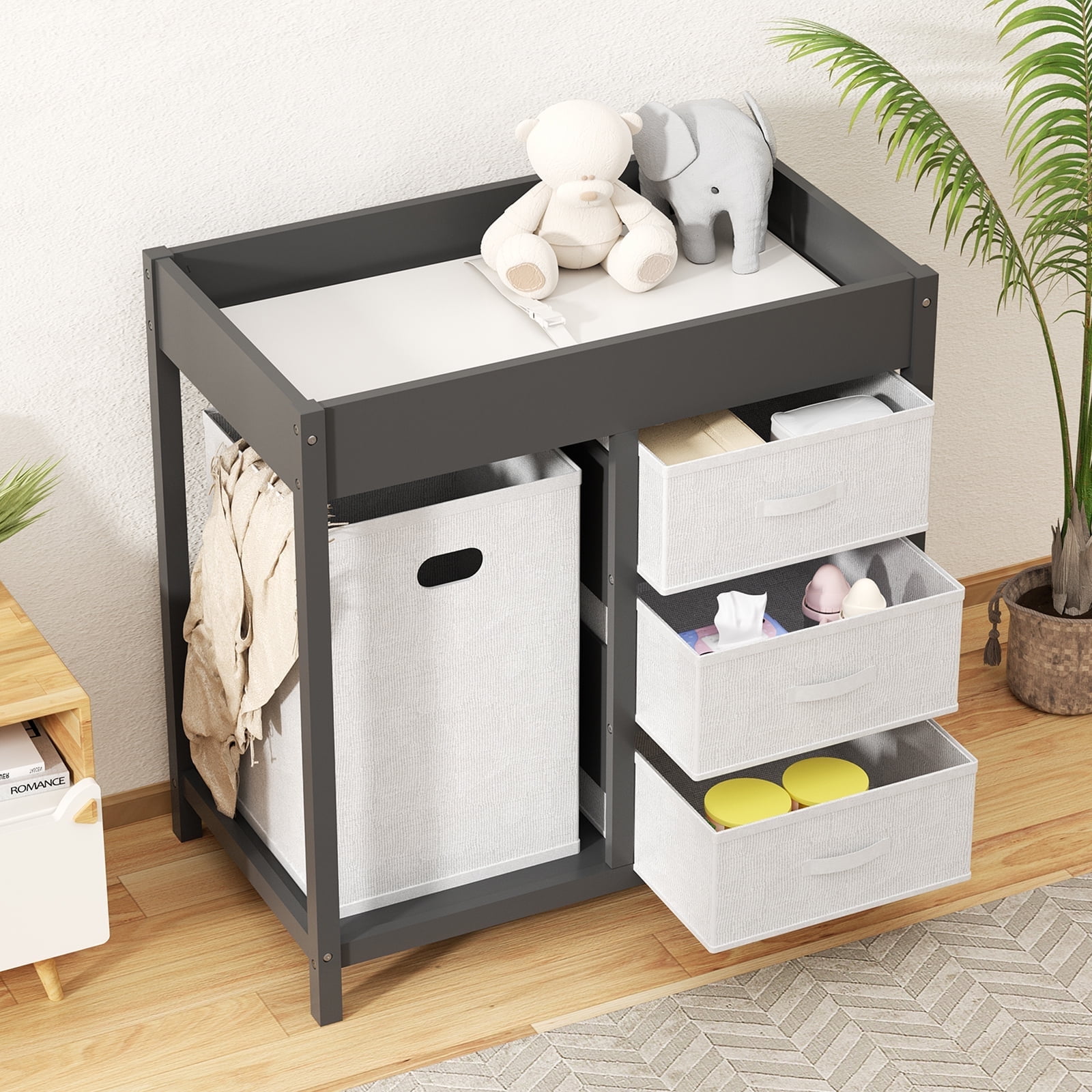 XJD Baby Changing Table with Laundry Hamper, 3 Storage Drawers and Pad ...