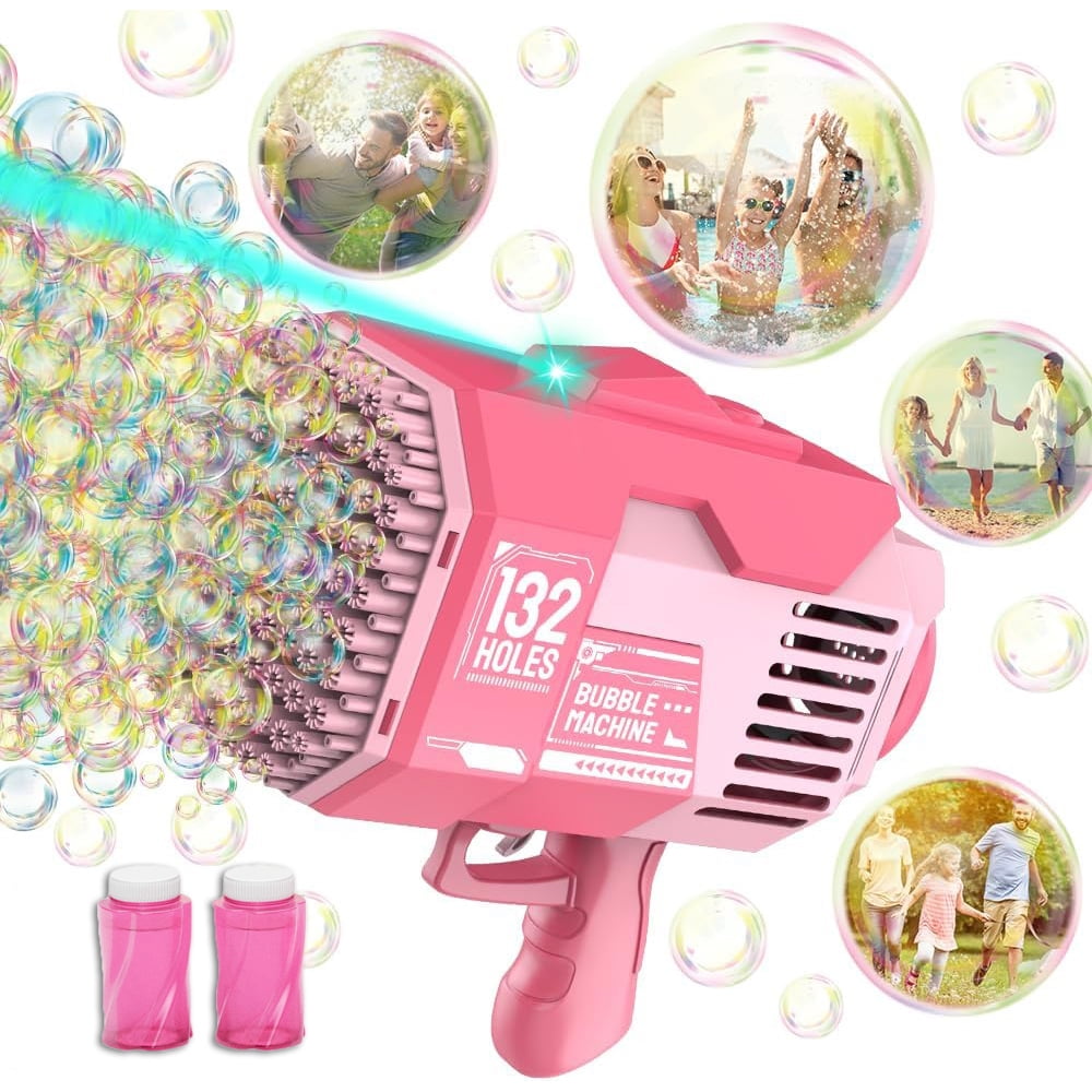 XJD Bazooka Bubble Machine - 132 Holes, Colorful Lights, Bubble Blower ...