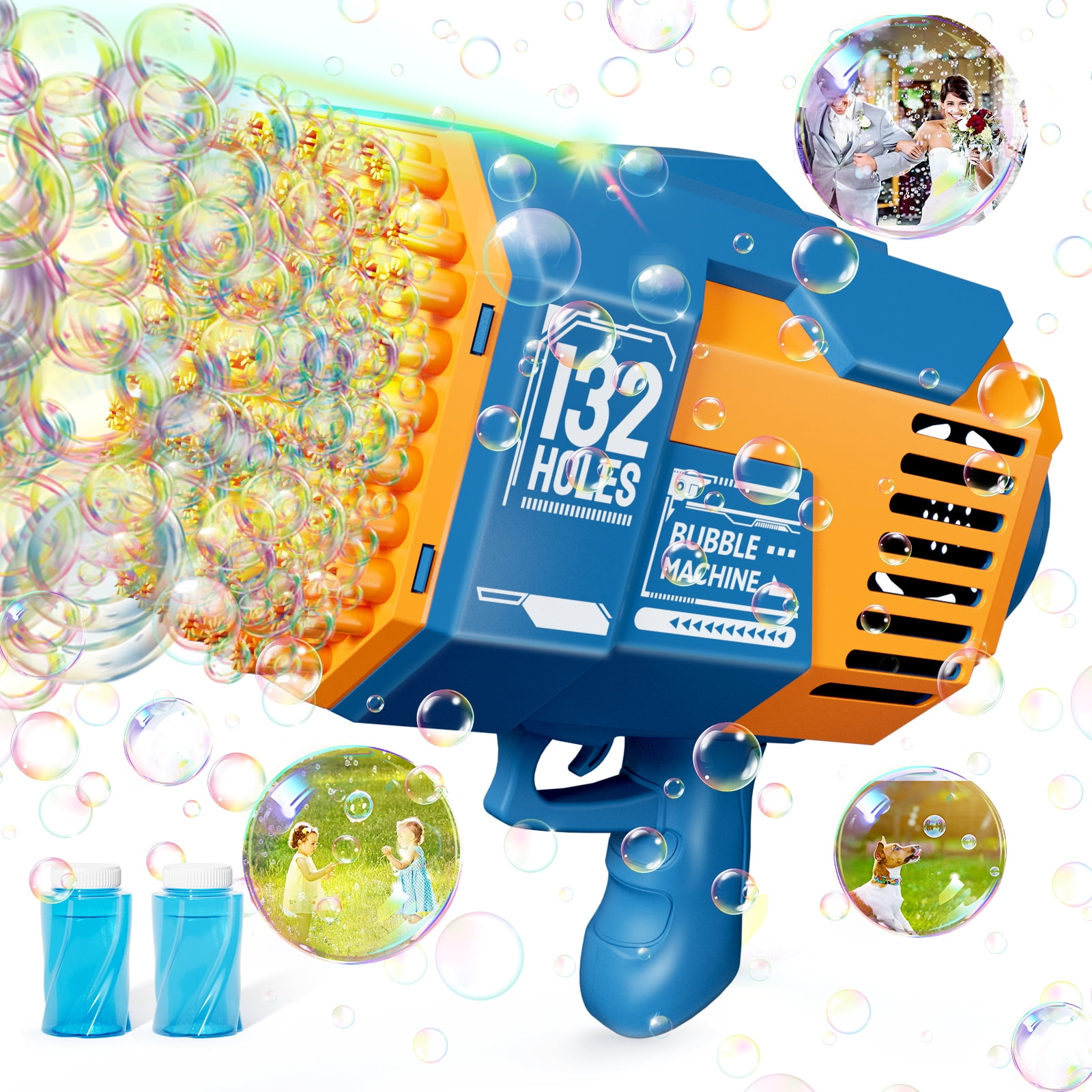 XJD Bazooka Bubble Machine - 132-Holes, Colorful Lights, Outdoor ...