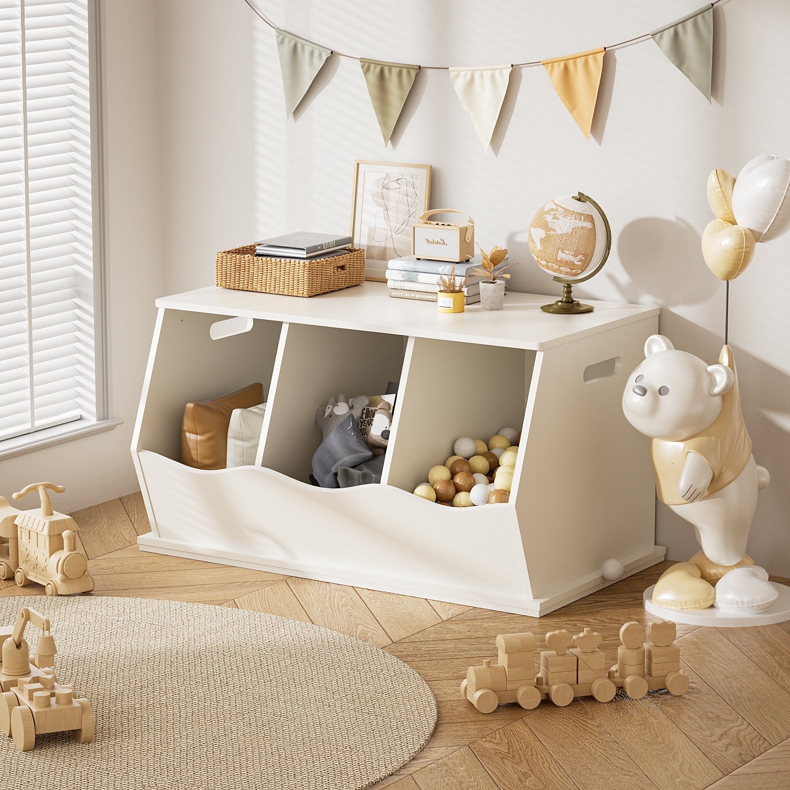 XJD Kid Toy Box and Toy Storage, Stackable Kids Cubby Wood Toy ...