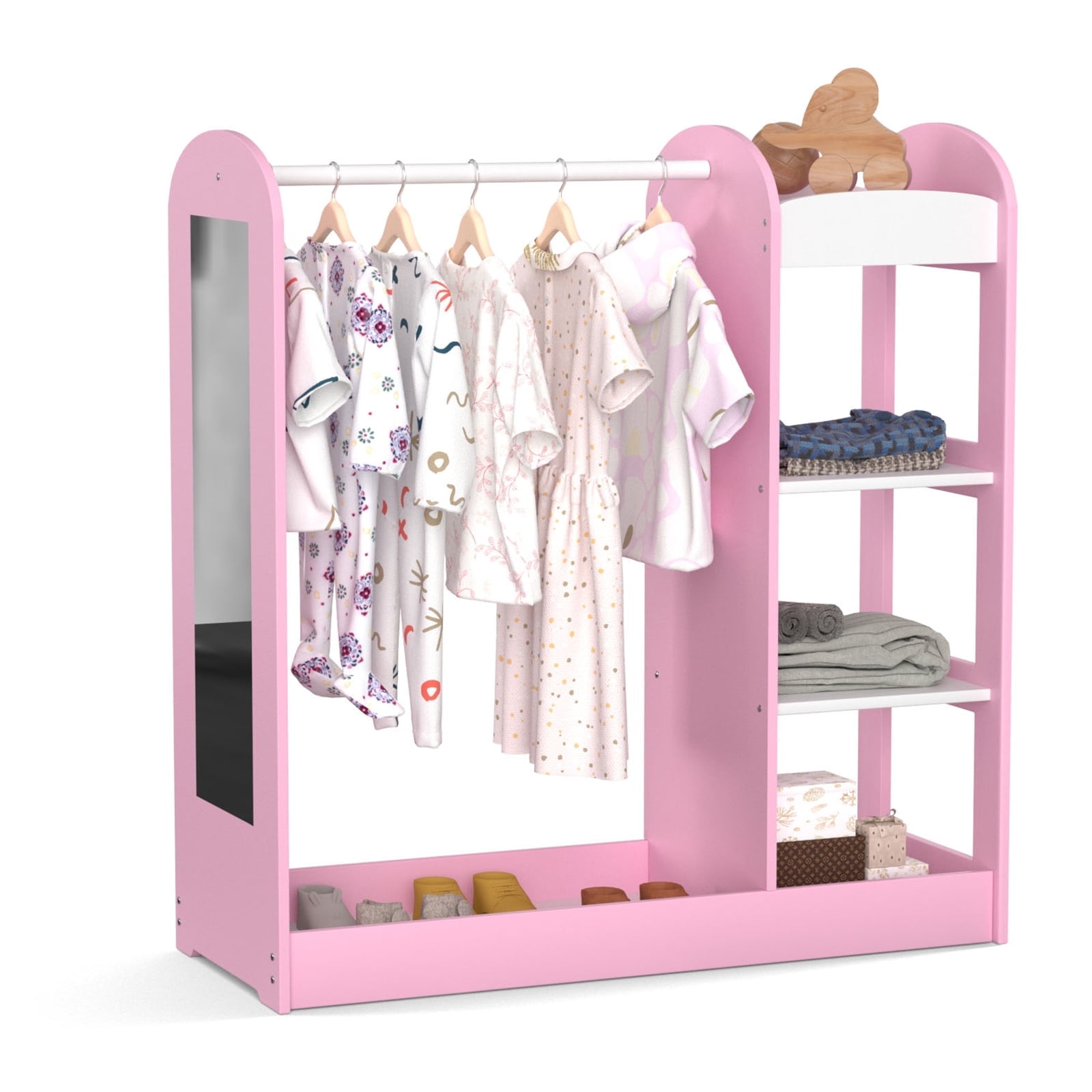 XJD Kids Dress Up Storage with Mirror and Drawers, Kids Clothing Rack ...