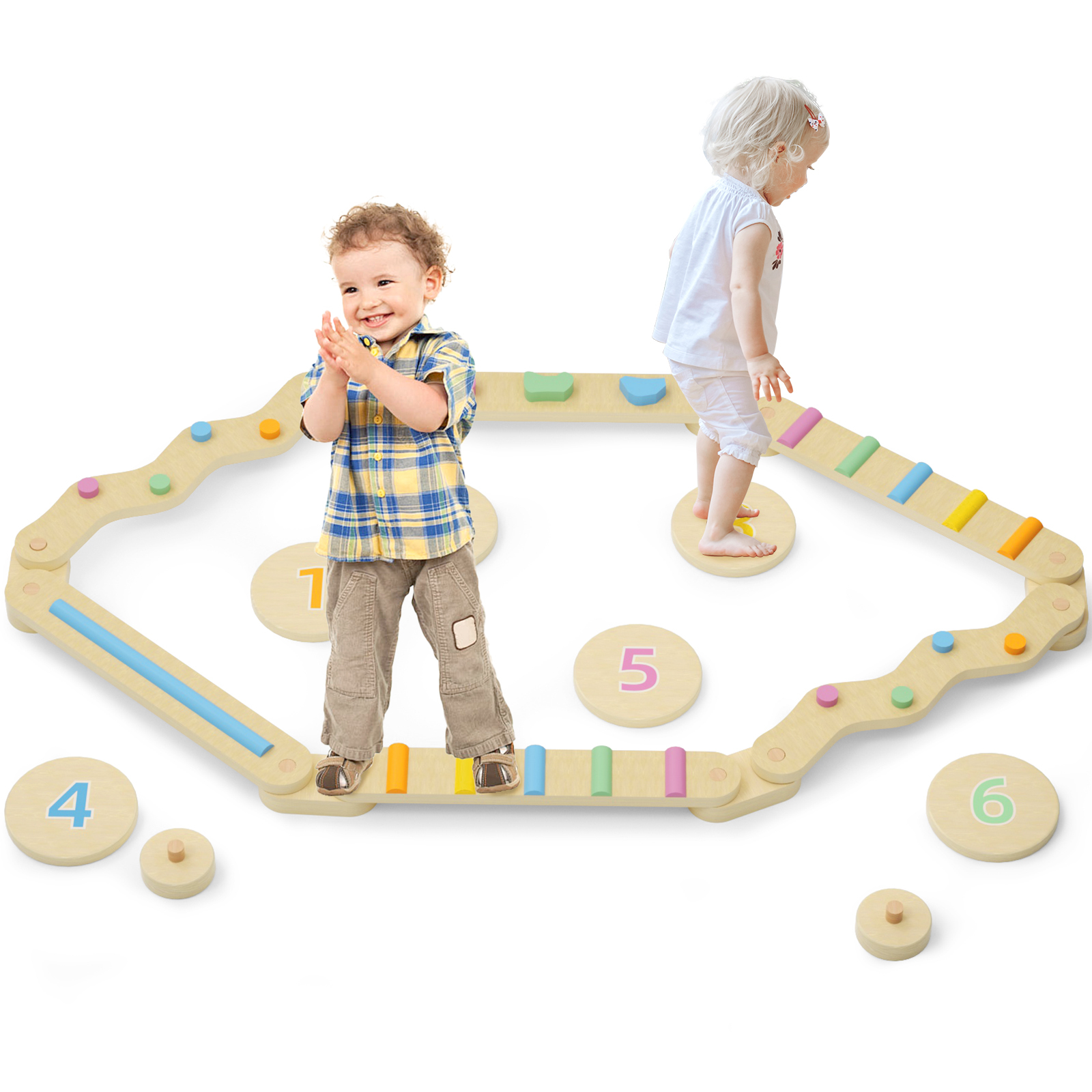 Tiny Lan Kids Balance Beam Wooden Stepping Stones Montessori Furniture ...