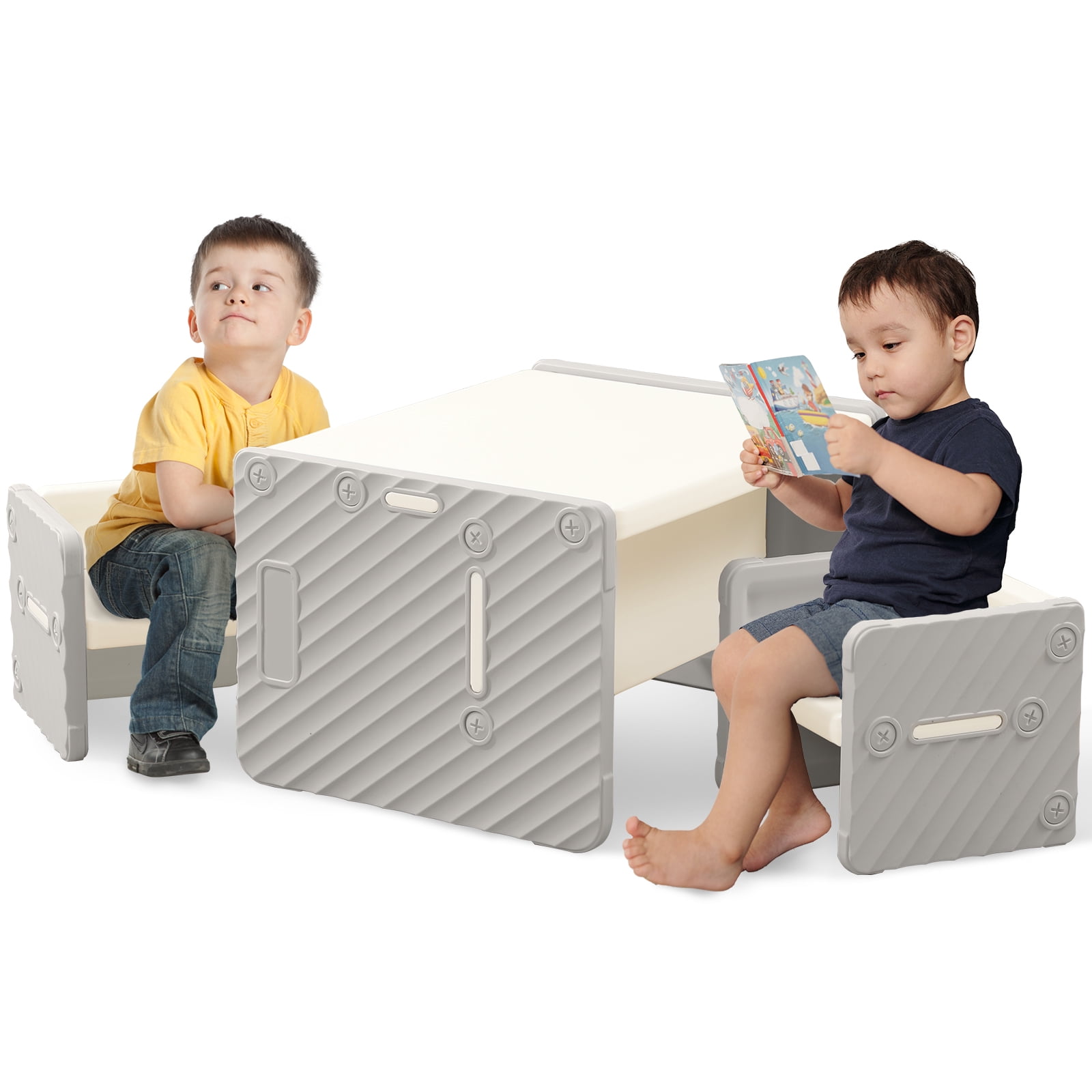 XJD Montessori Weaning Table and Chair Set, Plastic Toddler Table and ...