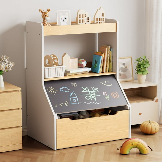 XJD Toy Storage Box, Kids Toy Storage Bin with Chalkboard Lid, Toddler ...