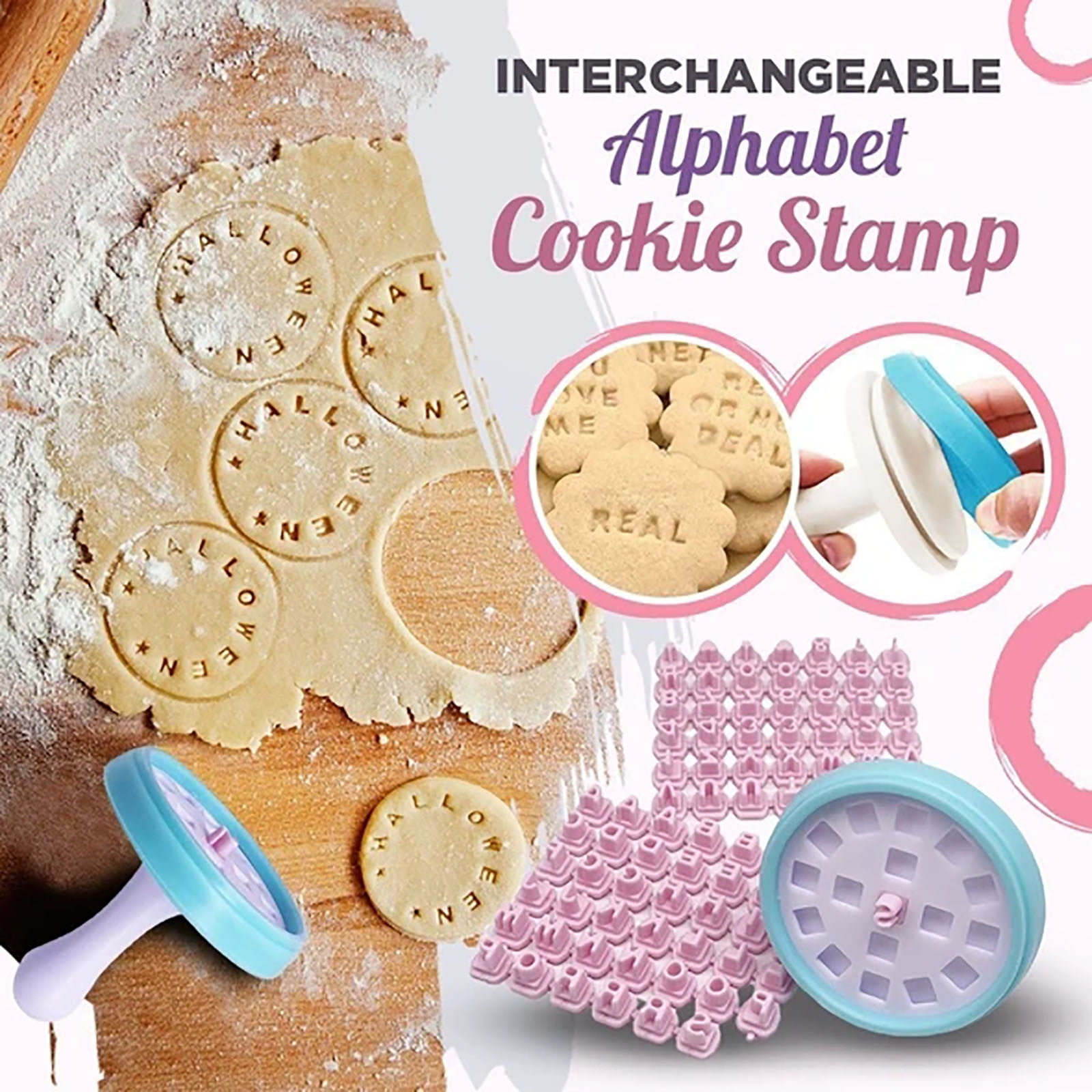 XJDJHC Interchangeable Alphabet Cookie Stamp Set English Alphanumeric ...