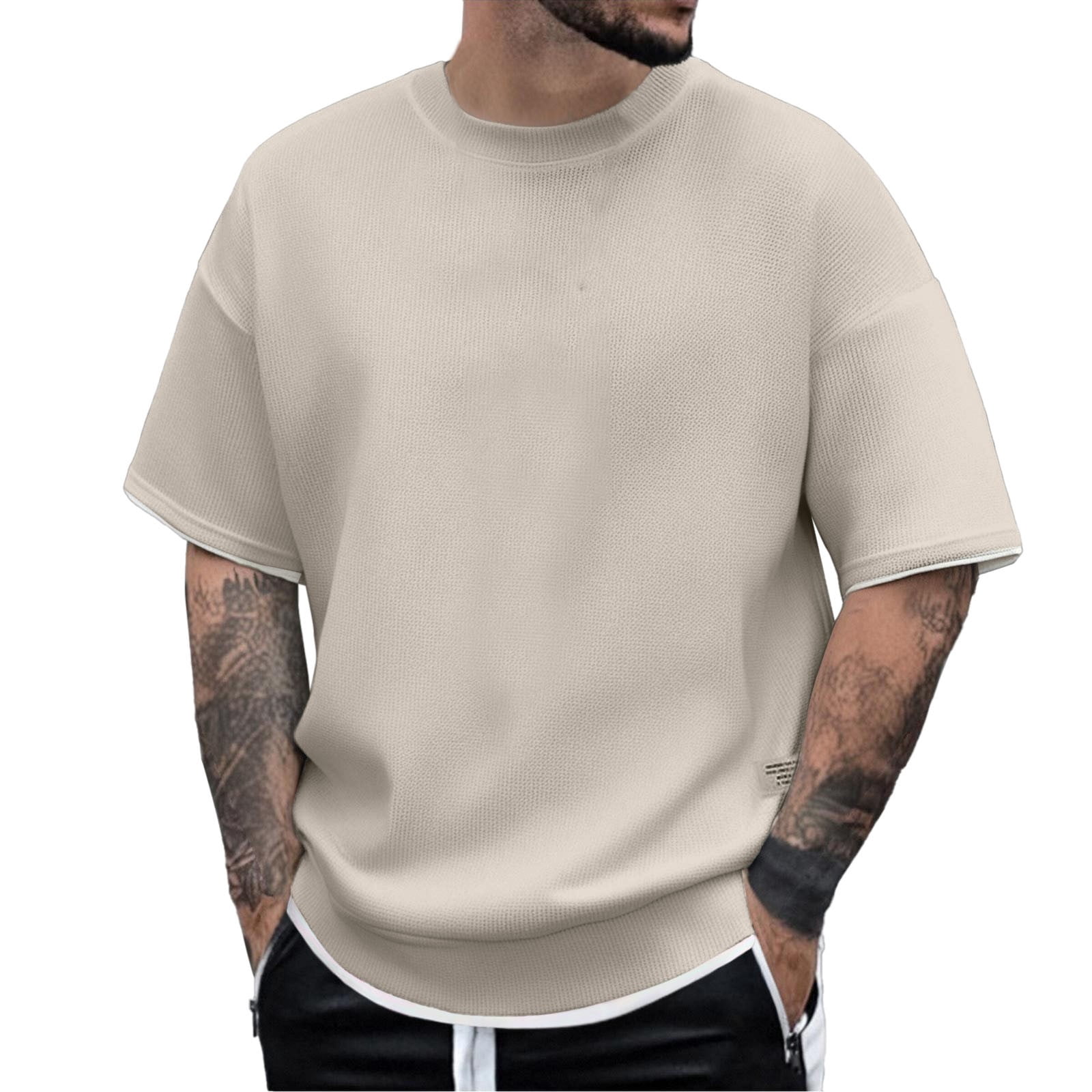 XJDJHC Mens T Shirts Male Casual For Stylish Two Layer Design With ...