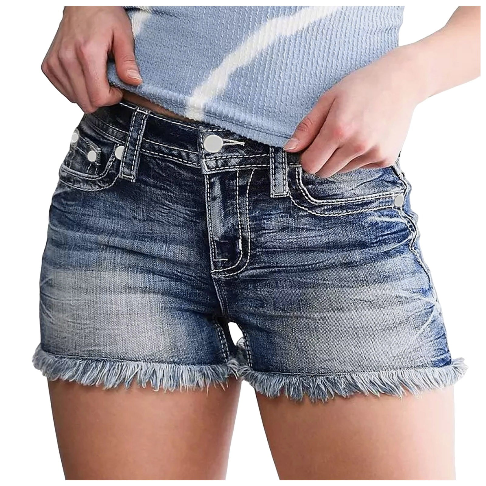 XJDJHC Shorts For Women Trendy 2025 Ladies Casual Denim Hole Shorts Hem ...