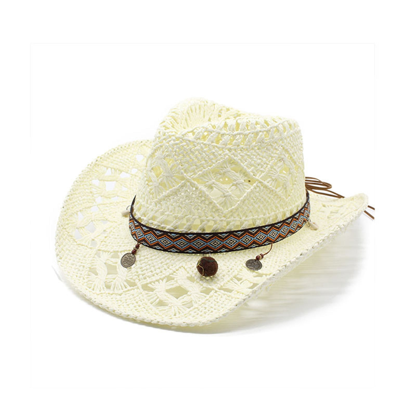 XJDJHC Straw Cowboy Hat For Women Men Summer Cowboy Hat Shapeable Straw ...