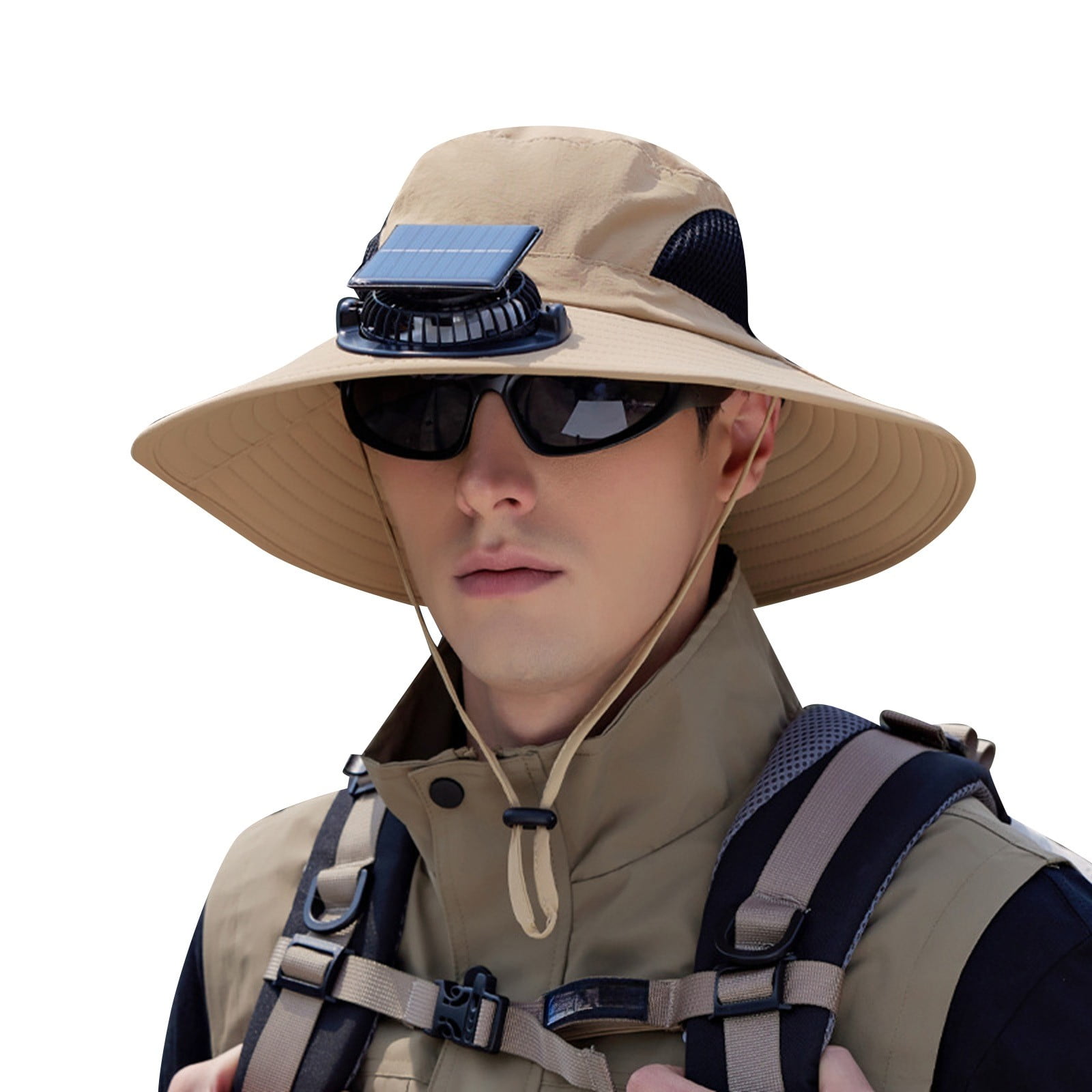 XJDJHC Wide Brim Solar Fan Outdoor Hat, Outdoor Wide Brim Sun Hat With ...