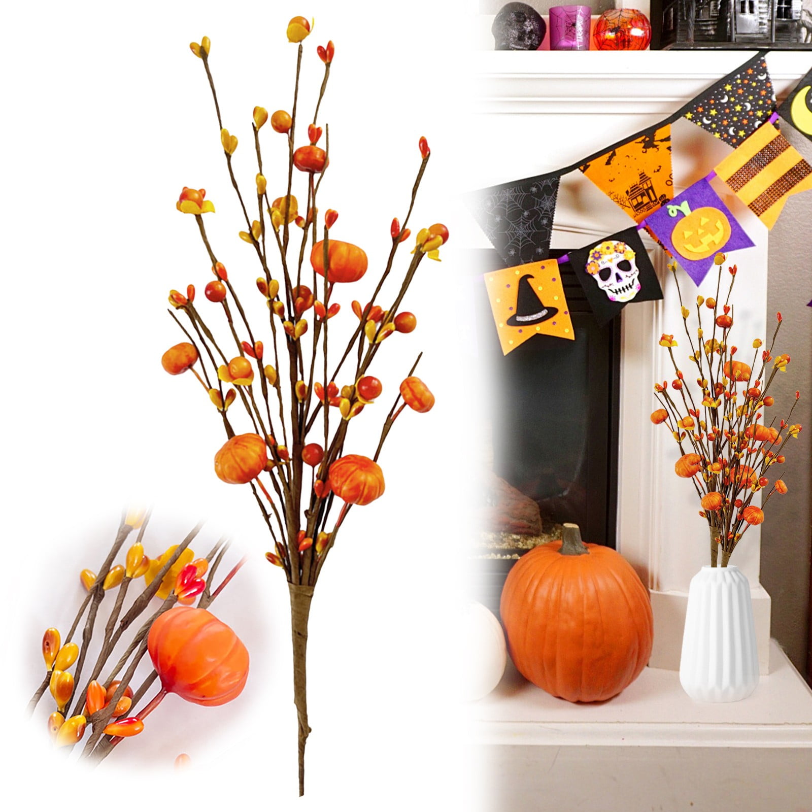 XJGHHSY 1 Pcs Artificial Fall Berry Stems, Orange Pumpkin Picks Floral ...