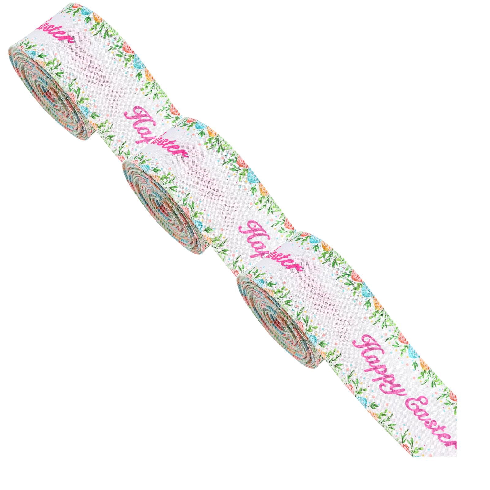 XJGHHSY 3 Rolls Easter Spring Pastel Wired Ribbon Rolls, Easter Bunny ...