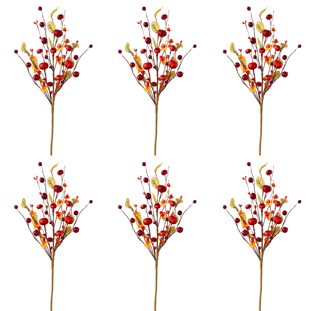 XJGHHSY 6 Pcs Artificial Fall Berry Stems,Leave And Orange Pumpkin ...