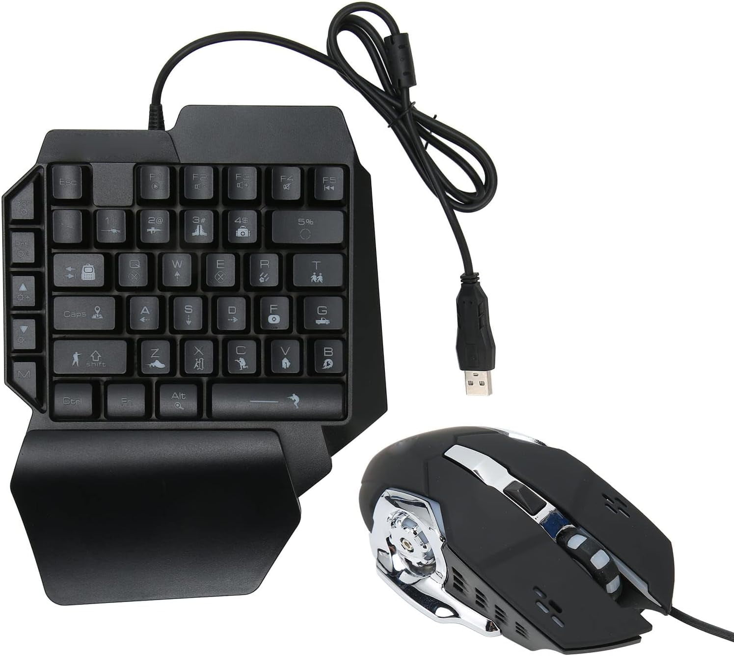 XJU-One Handed RGB Gaming Keyboard and Mouse Combo, Portable USB Wired ...