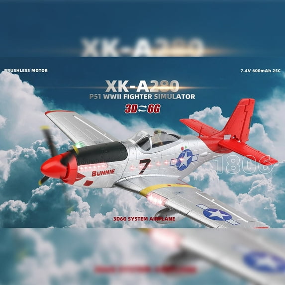 XK A280 P-51 3D/6G 2.4G 5CH Brushless Scale RC Airplane Model, 560mm ...