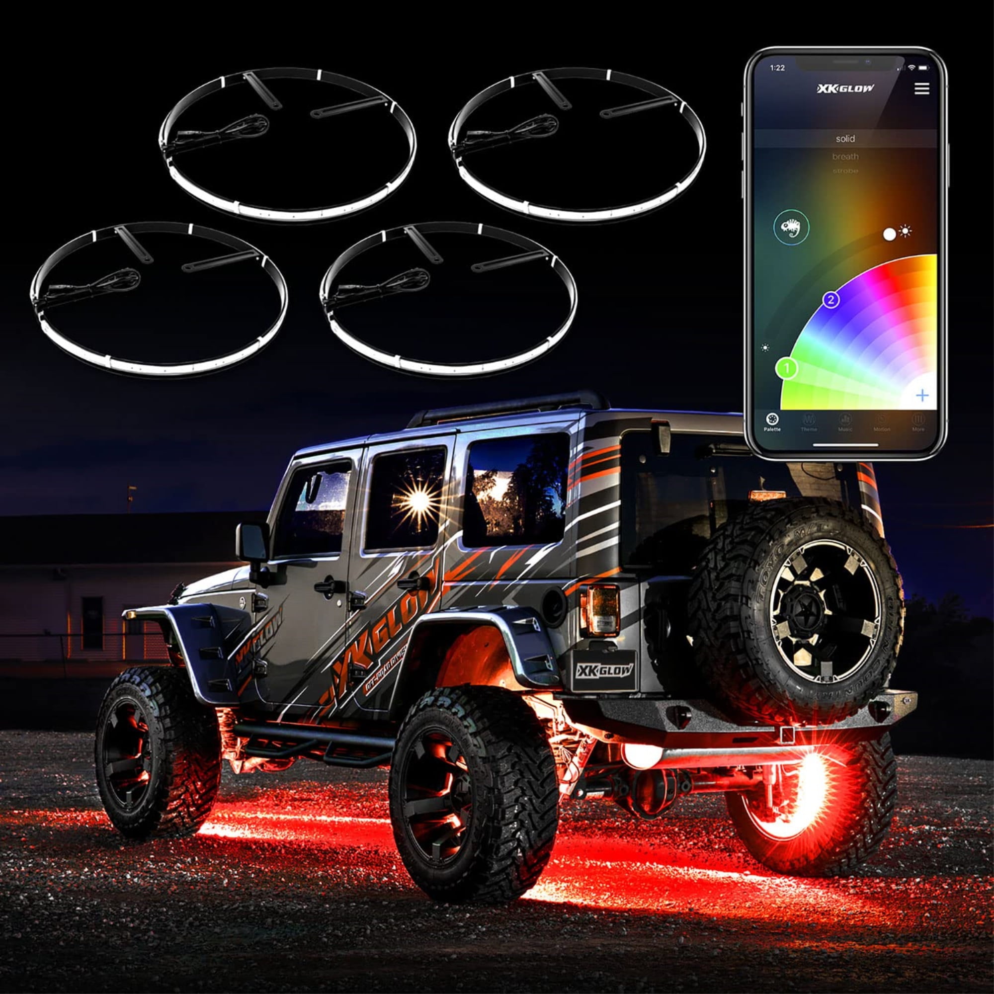 XK Glow Adjustable 15-18" Wheel Light Ring Wheel Glow Kit - Walmart.com