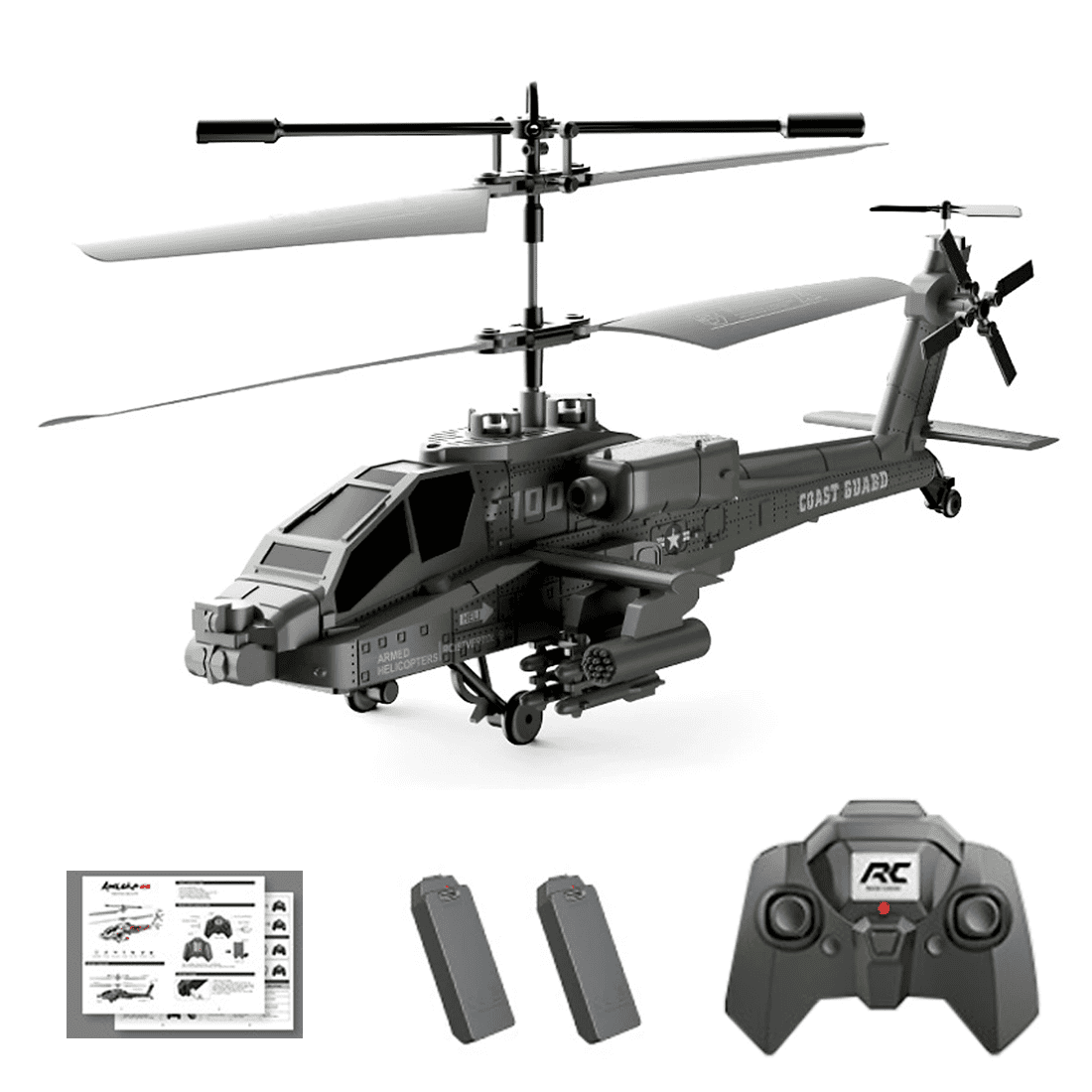XK1 Remote Control Helicopter for Apache, 2.4G RC Helicopter Military Fighter Model, LED Lights ...