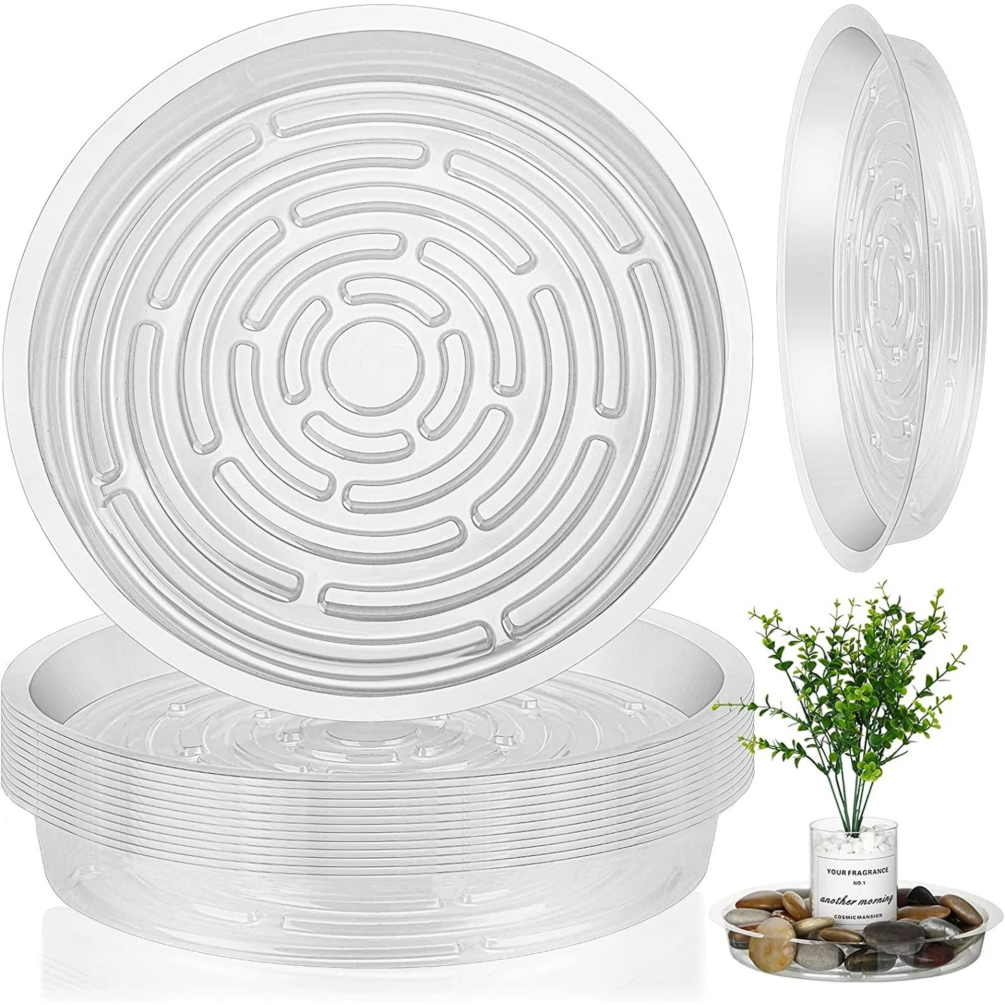 XKDOUS 12 Pack Heavy-Duty 10inch Plant Saucers, Clear Plastic Planter ...