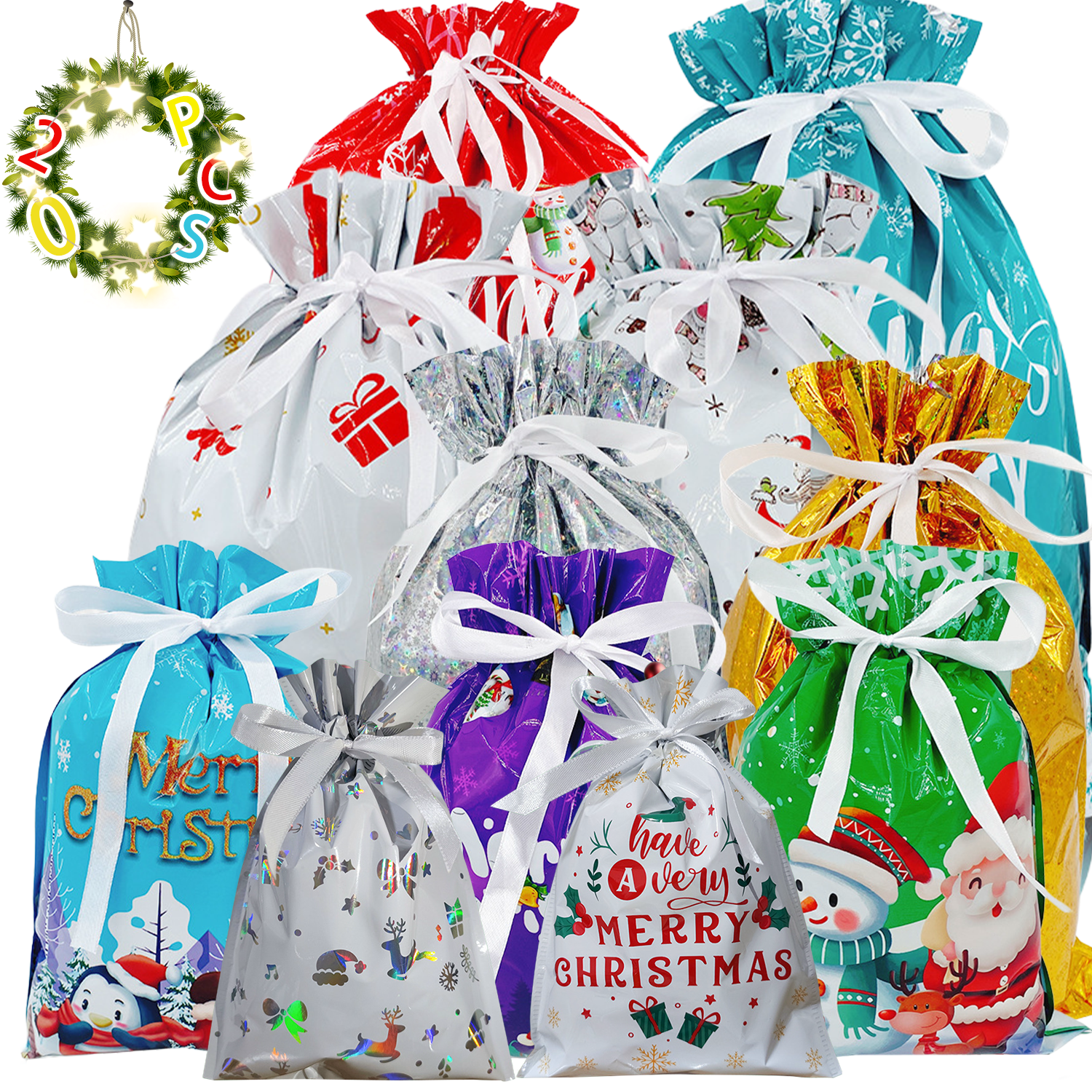 XKDOUS 20PCS Christmas Treat Bags Christmas Candy Bag, Christmas Gift ...