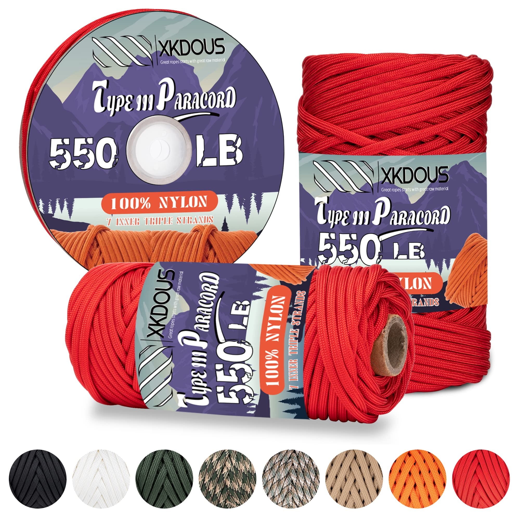 XKDOUS 550 Paracord, 120ft Red Nylon 7 Strand Tactical Rope, Survival ...