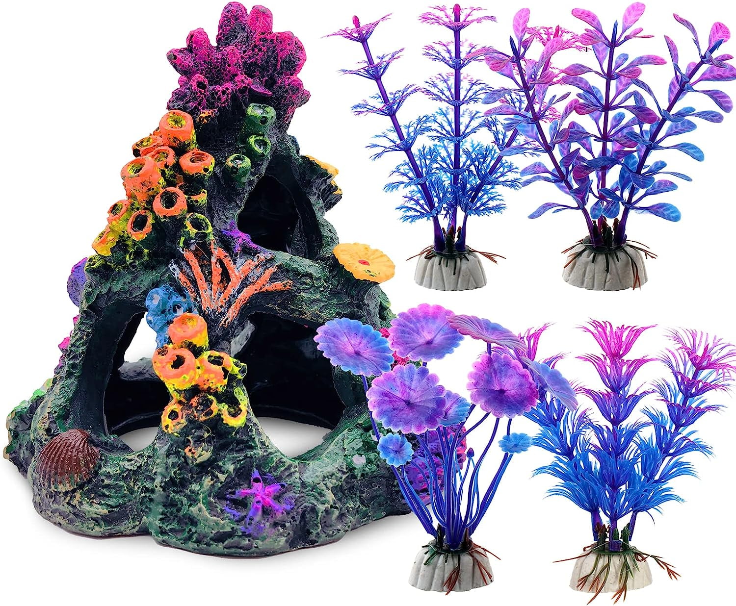 XKDOUS Fish Tank Accessories, Aquarium Decorations Coral Reef, Betta ...