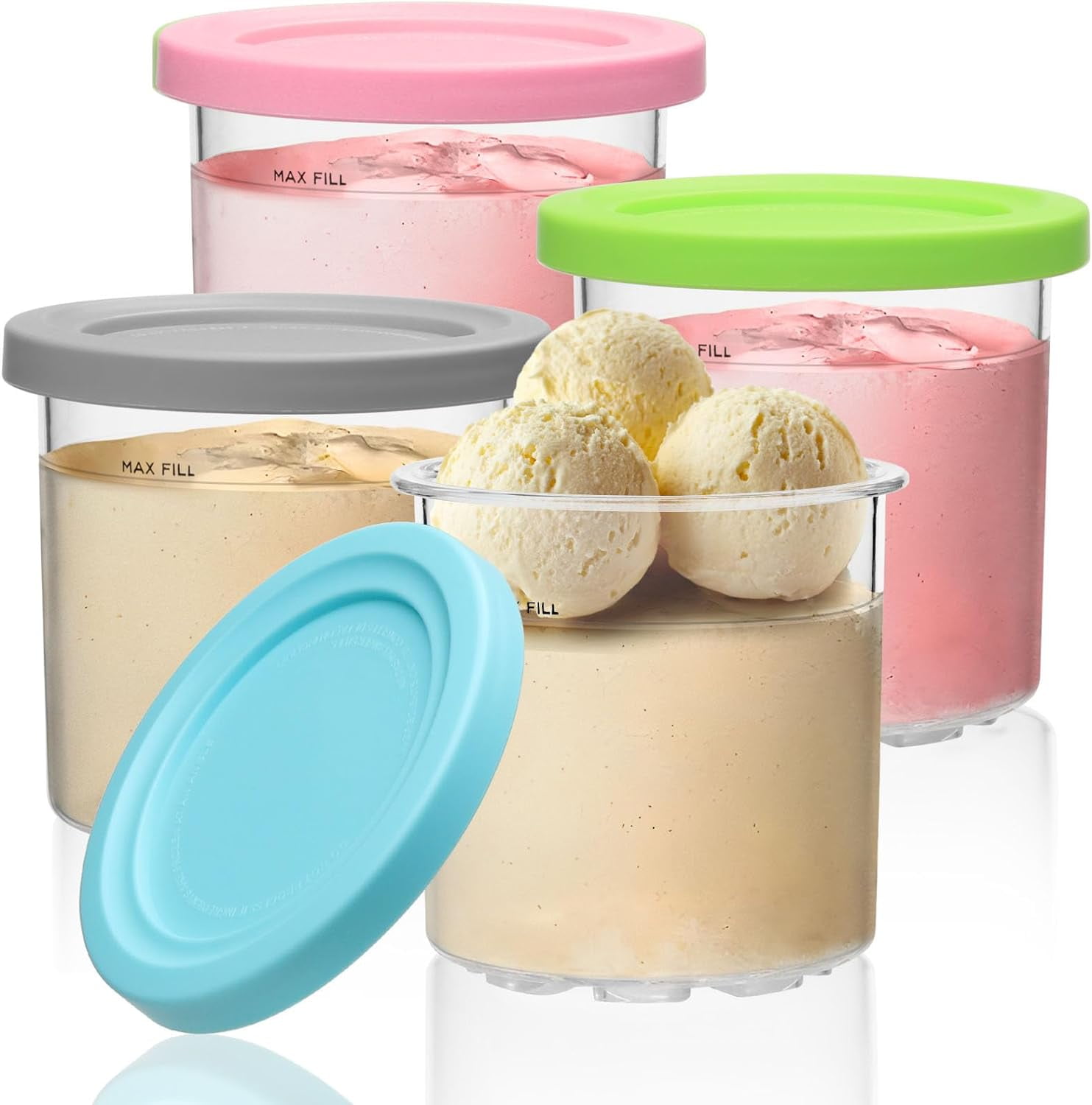 Xkdous Ice Cream Pints Containers 4pcs Cream Maker Pint Containers
