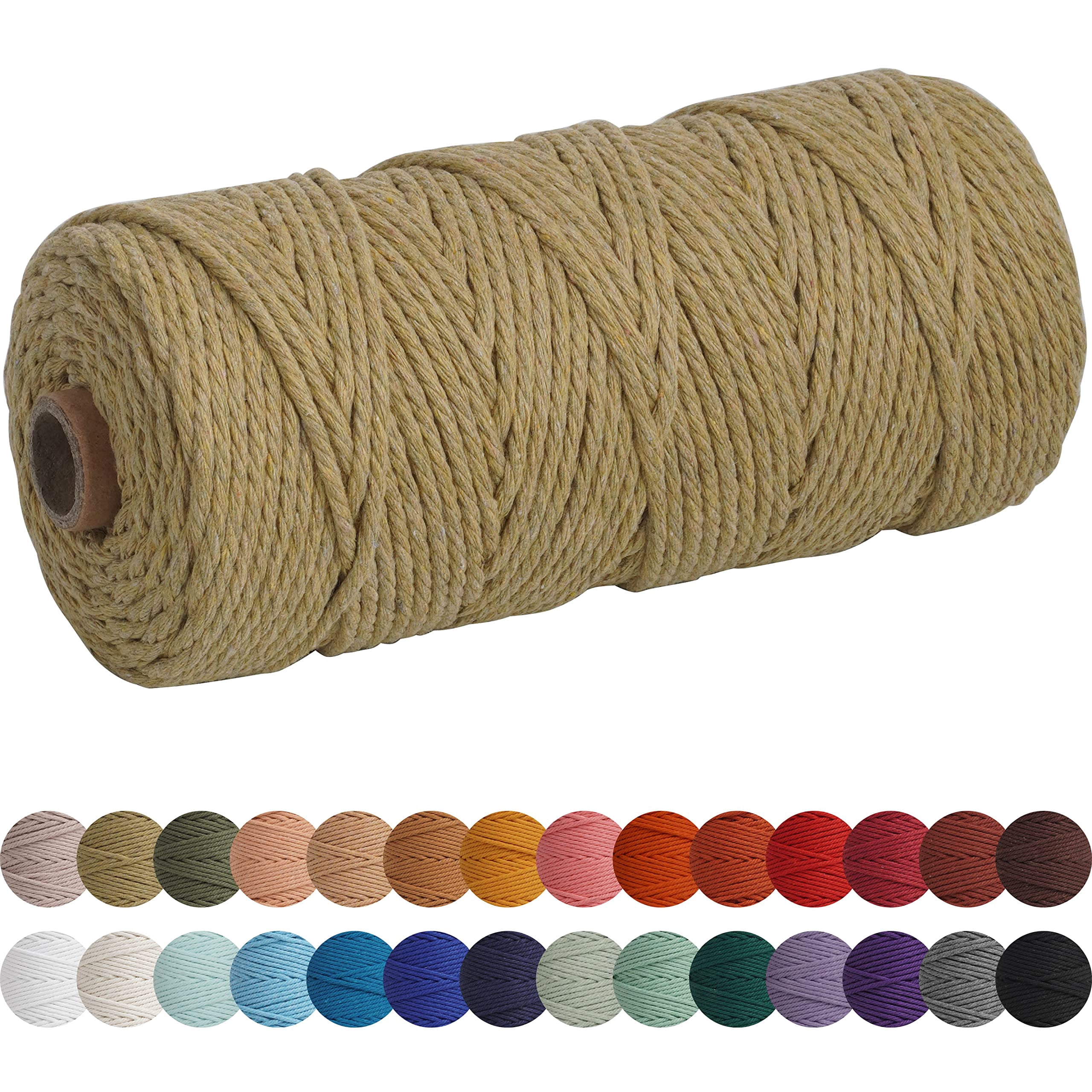XKDOUS Natural Khaki 3mm x 109yards Macrame Cord, Cotton Craft Rope for ...