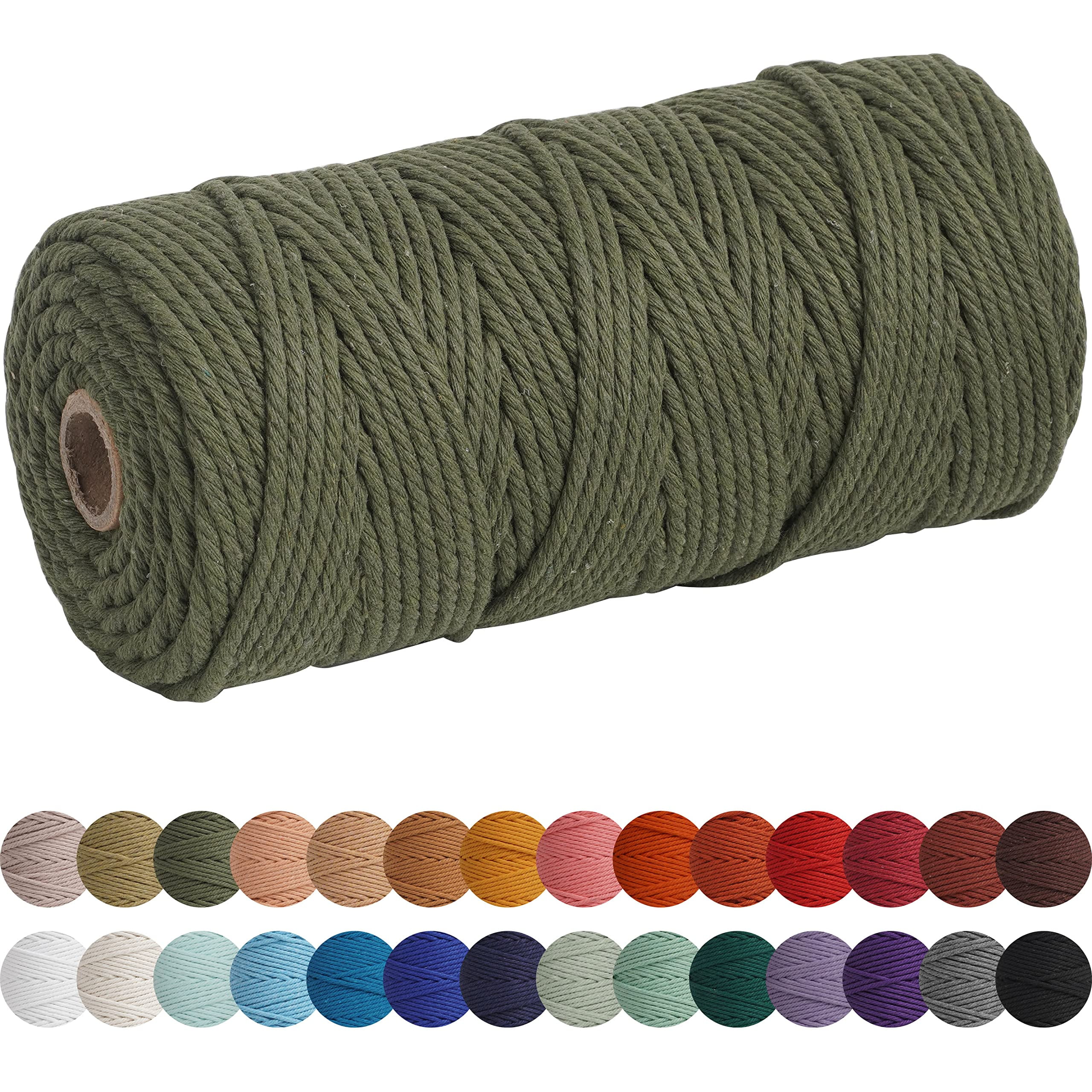 XKDOUS Olive Green 3mm x 109yards Macrame Cord, Colored Macrame Rope ...