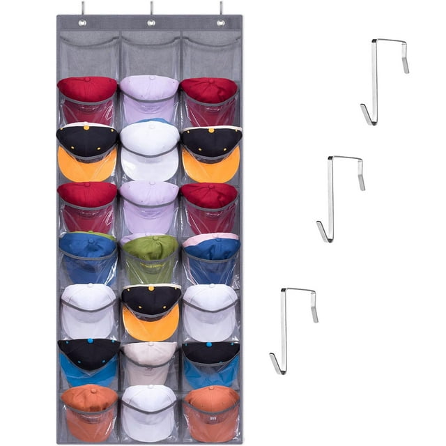 XKDOUS Over the Door Cap & Purse Organizer, 24-Pockets Baseball Hat ...