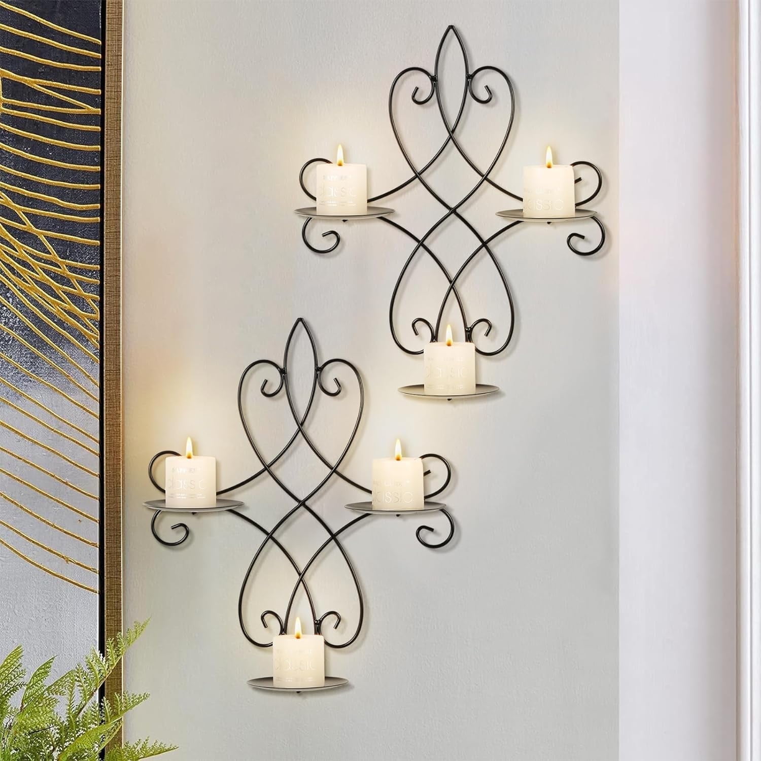 XKDOUS Wall Candle Sconce Holder Set of 2 Metal Wall Decor with ...