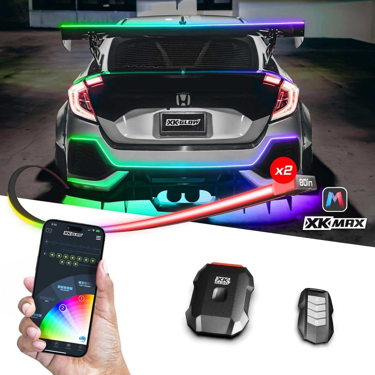 XKGlow 80" XKmax RGB Color Chasing Flexible Body Panel Gap Strip - A ...