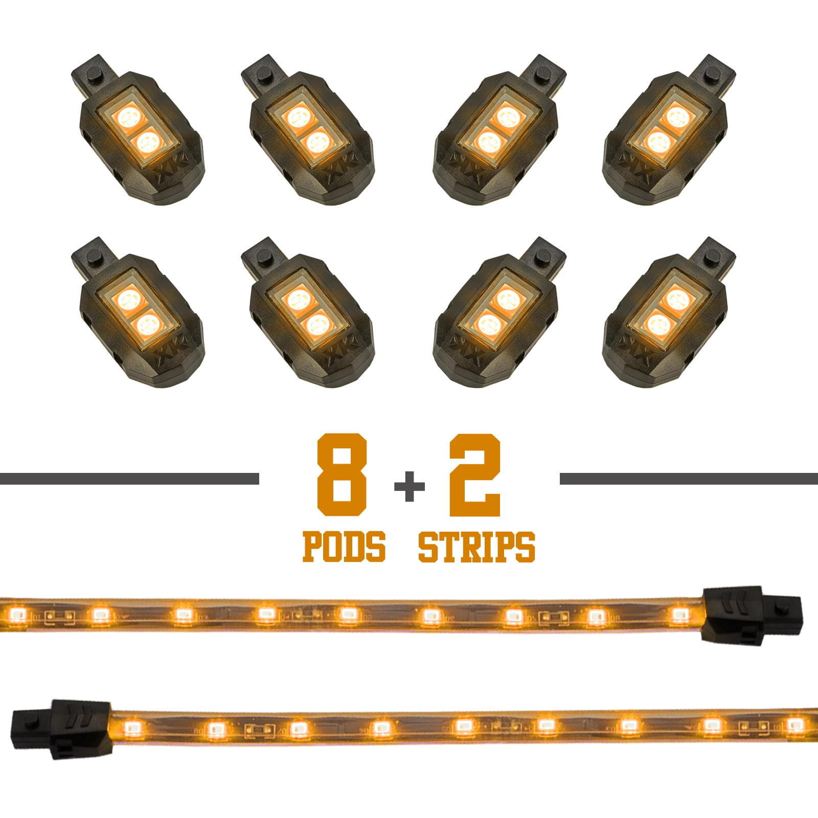XKGlow Motorcycle LED Light Strip (8 x Pods + 2 x 8" Strips), Multiple ...