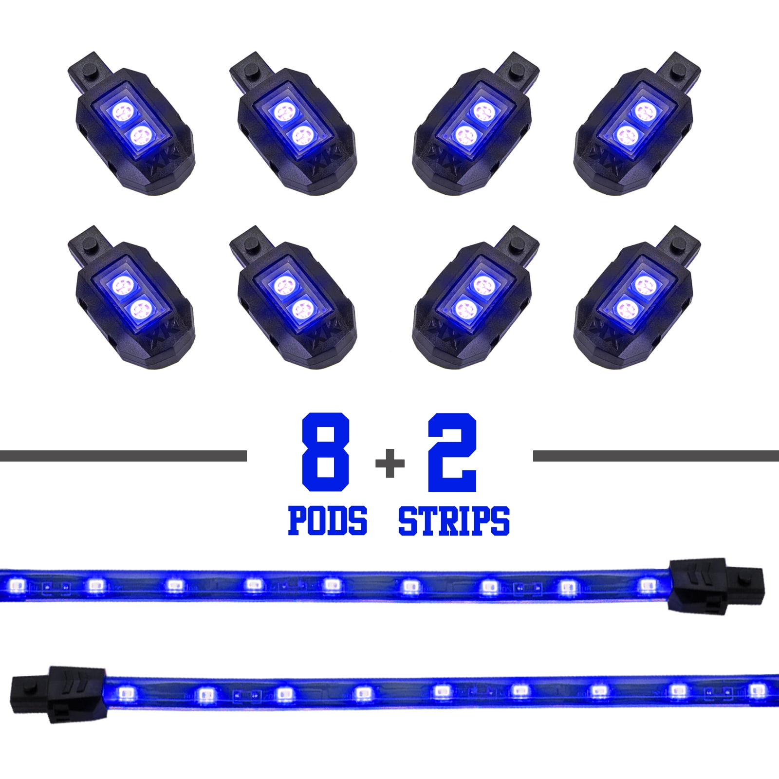 XKGlow Motorcycle LED Light Strip (8 x Pods + 2 x 8" Strips), Multiple ...