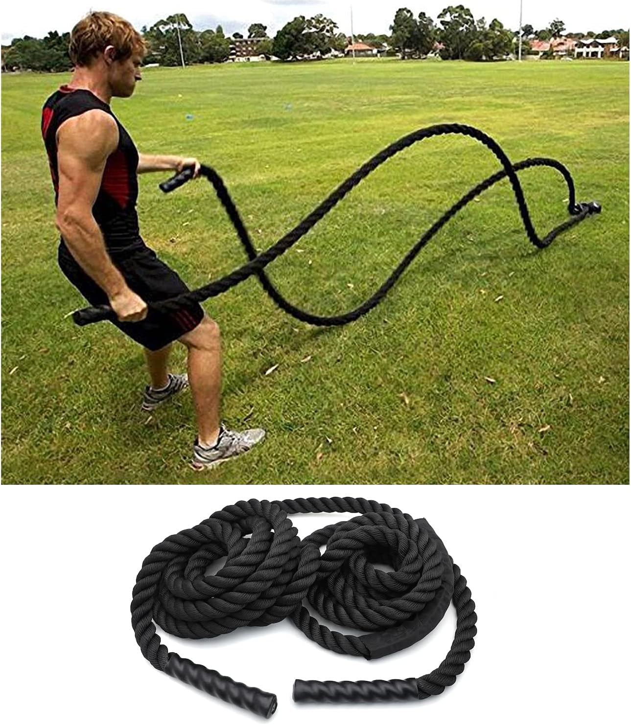 XKH- Full Body Workout Battle Rope 1.5"/30ft Training Sports Exercise ...