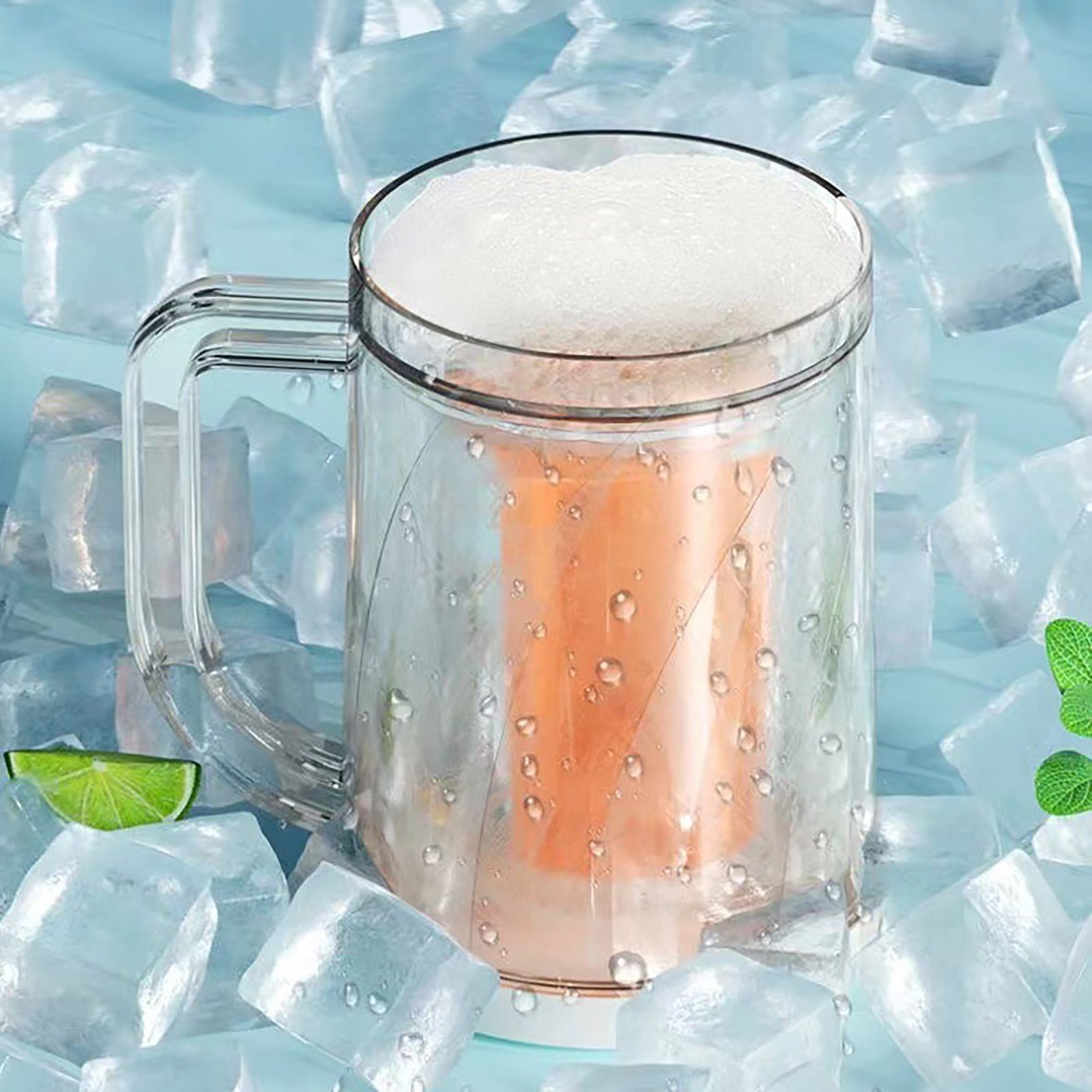 XKHBDL Double Wall Gel Frosty Freezer Ice Mugs Clear Summer Cup with ...