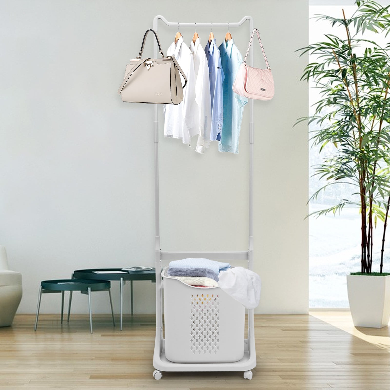 XKHZJL Laundry Basket Organizer with Hanging Clothes Rack, Laundry ...