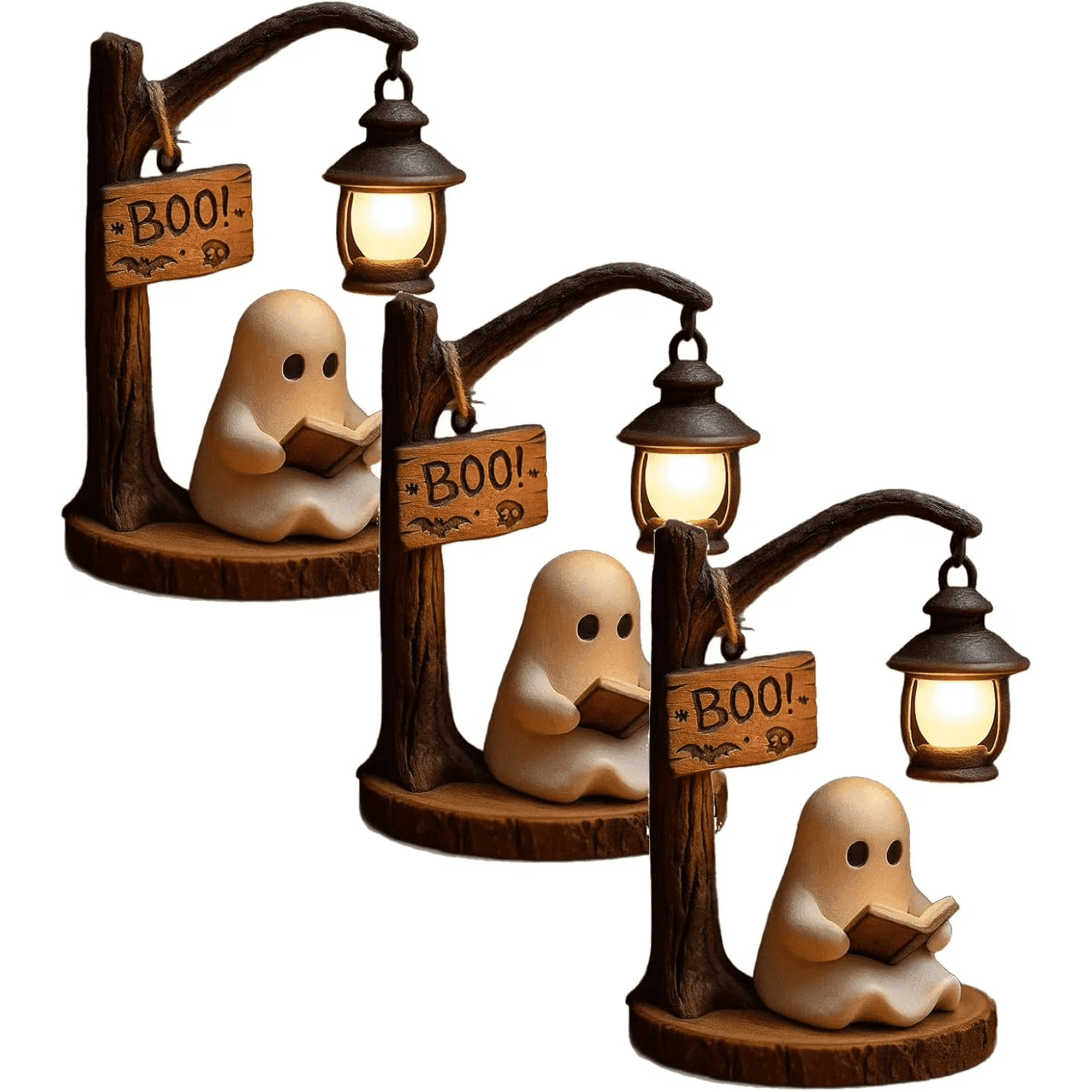 XKKAS Cute Ghost Reading Lantern - Boo, 3D Resin Halloween Ghost Night ...