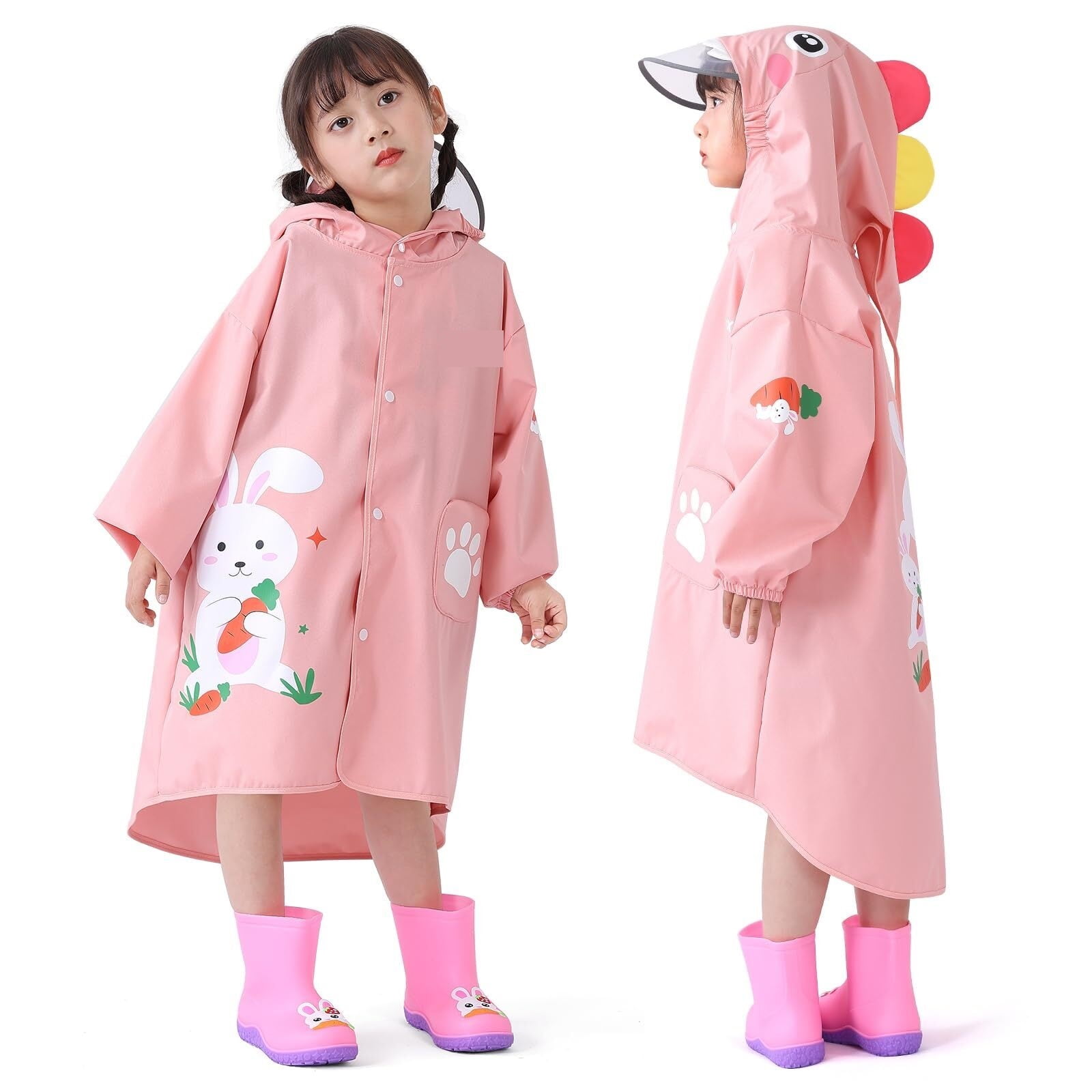 XKKDG Rain Poncho,Kids, Waterproof Rain Coat with Hood, Lightweight ...