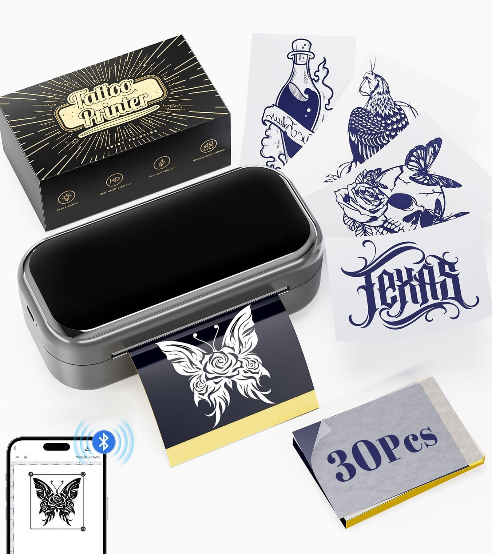 XKKDG Tattoo Stencil Printer, Mini Tattoo Machine with 30pcs Transfer ...