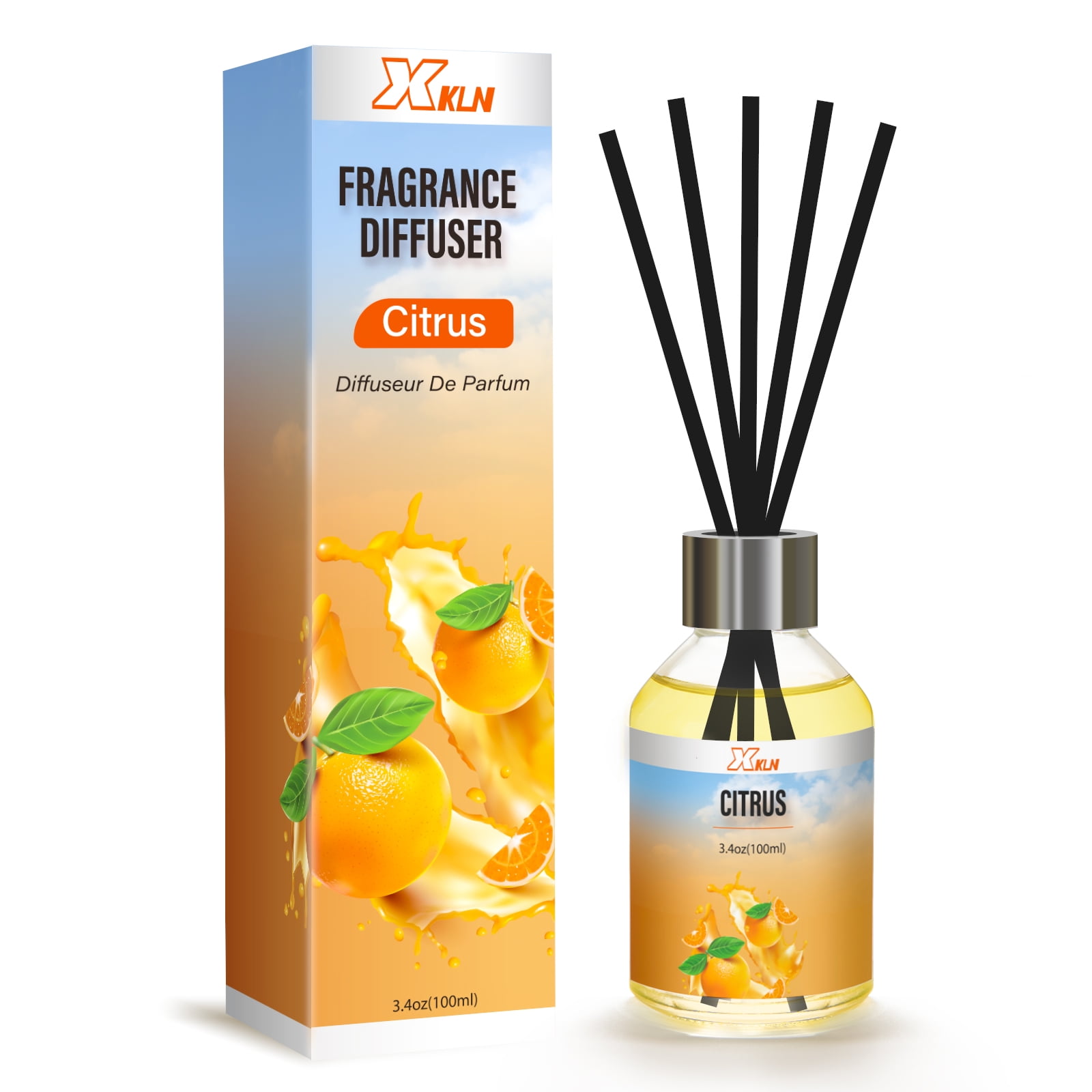 XKLN Reed Diffuser Set 3.4Oz Citrus, Essential Oil Stick Diffuser for ...