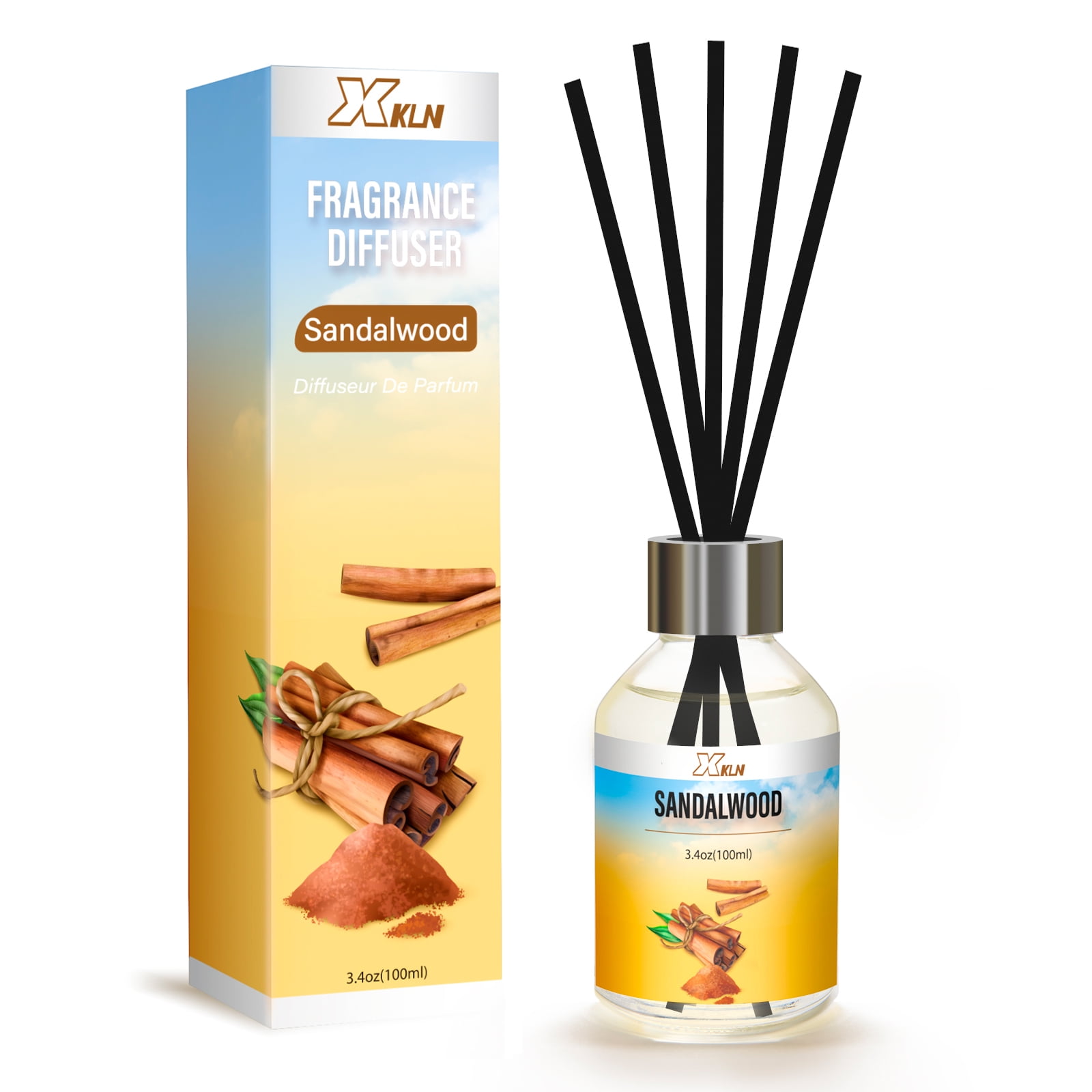XKLN Scented Oil Sticks Reed Diffuser Set, 3.4Oz Sandalwood Fragrance ...