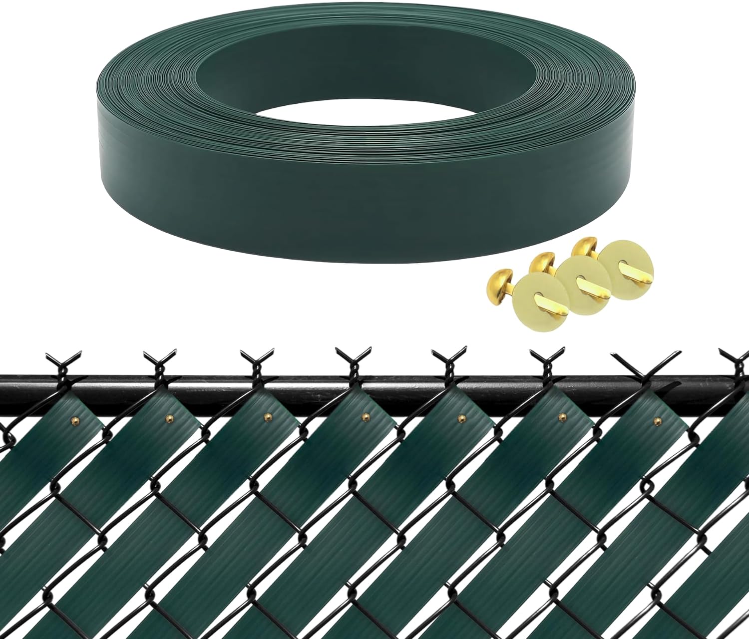 XKMT- Green Chain Link Fence Privacy Slats Tape w/Brass Fasteners ...